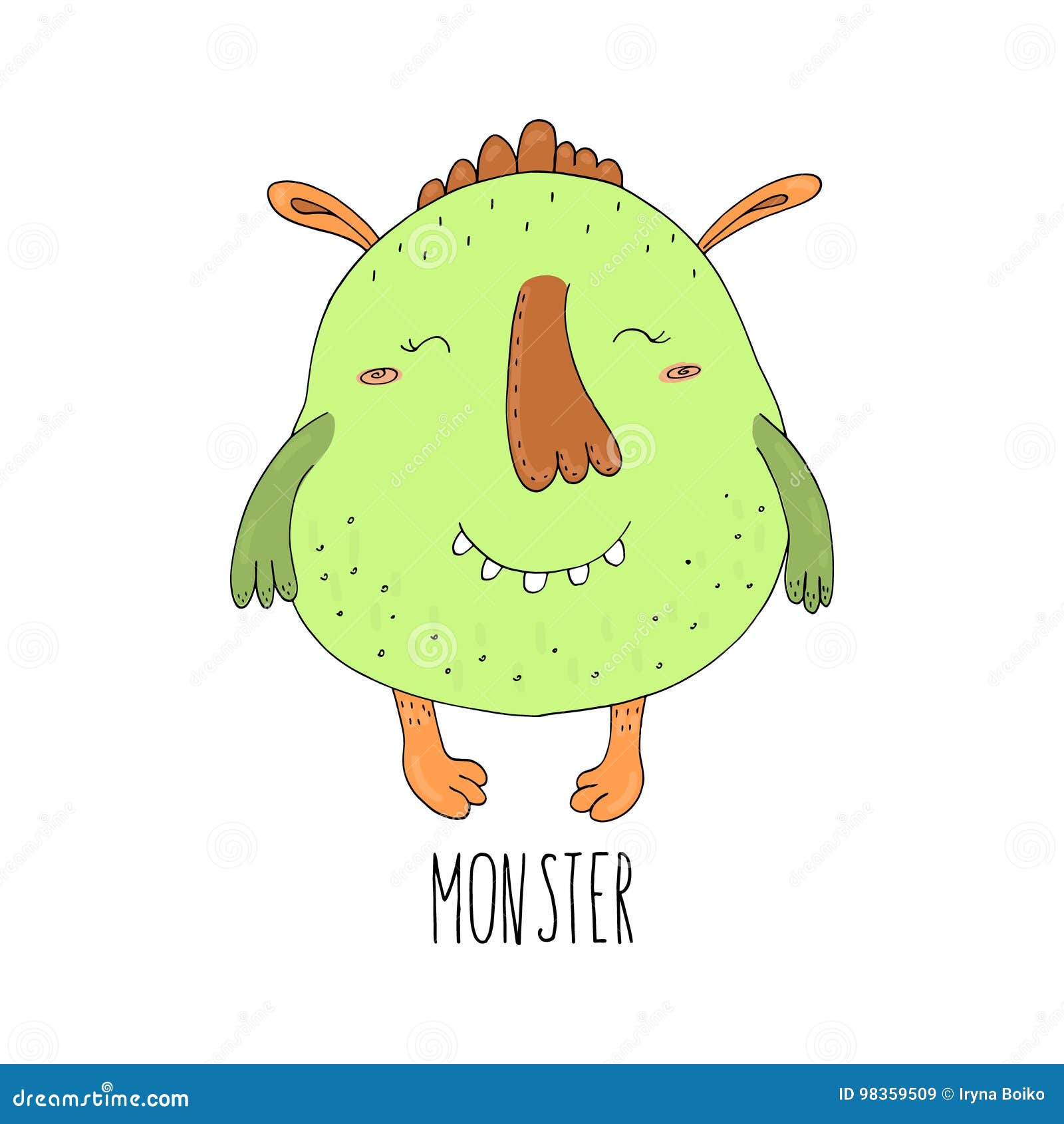 Cute Hand Drawn Monsters Cartoon Style. Vector Print Stock Vector ...