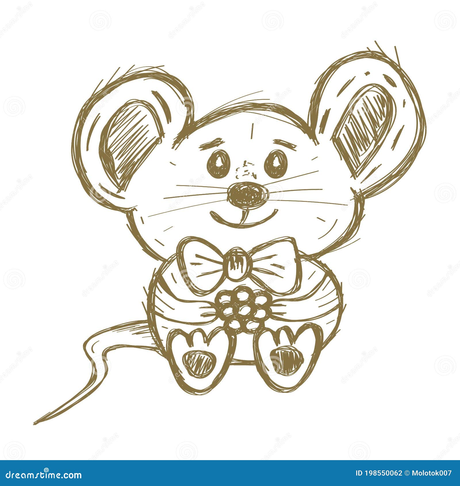 Cute Hand Drawn Mouse with Bow and Berry Isolated on White Stock Vector ...