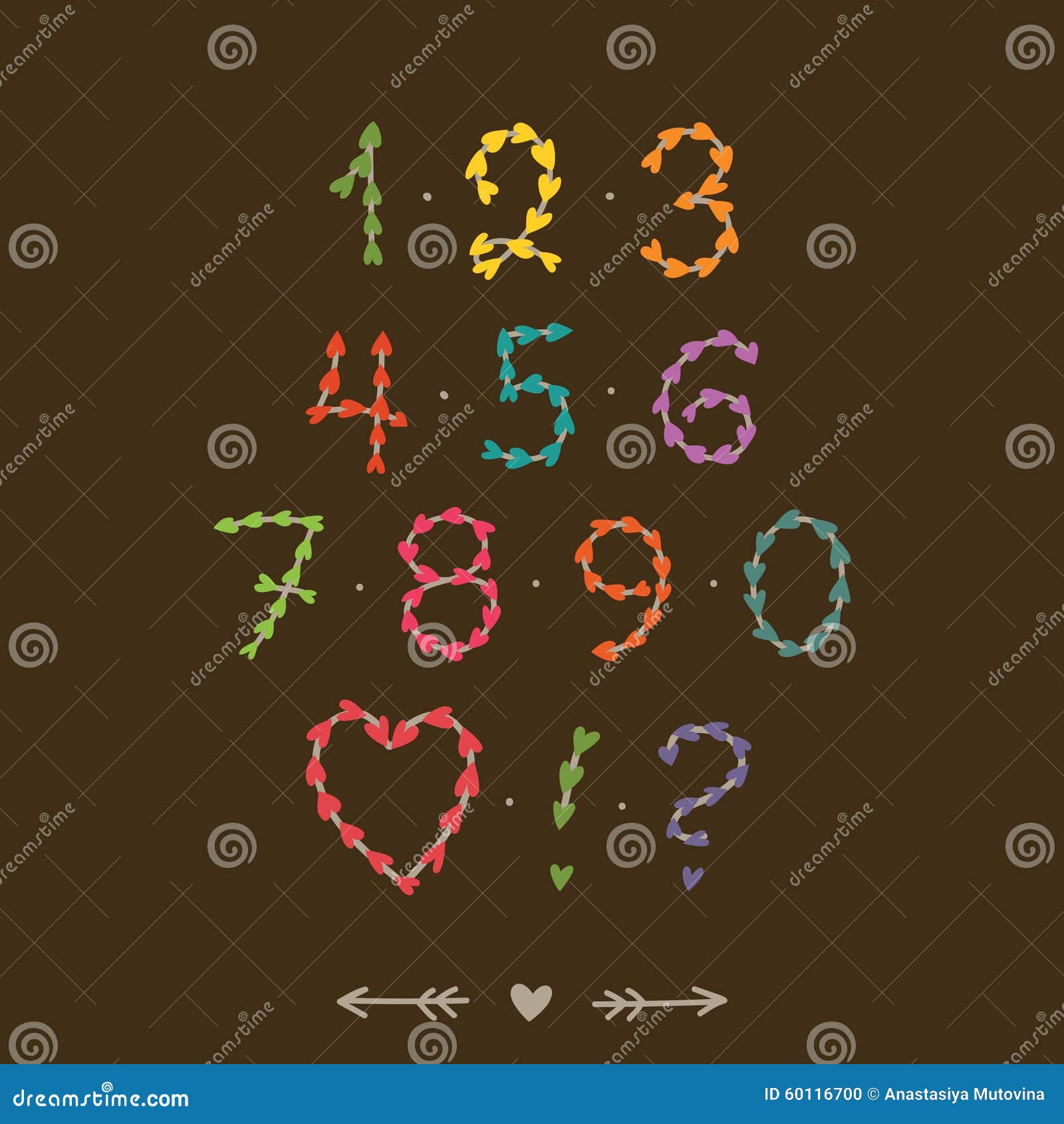 Cute Hand Drawn Numbers with Hearts Stock Vector - Illustration of ...