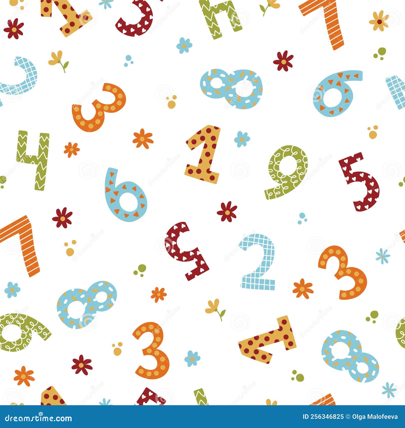 Cute Hand Drawn Numbers Seamless Vector Pattern Stock Vector ...