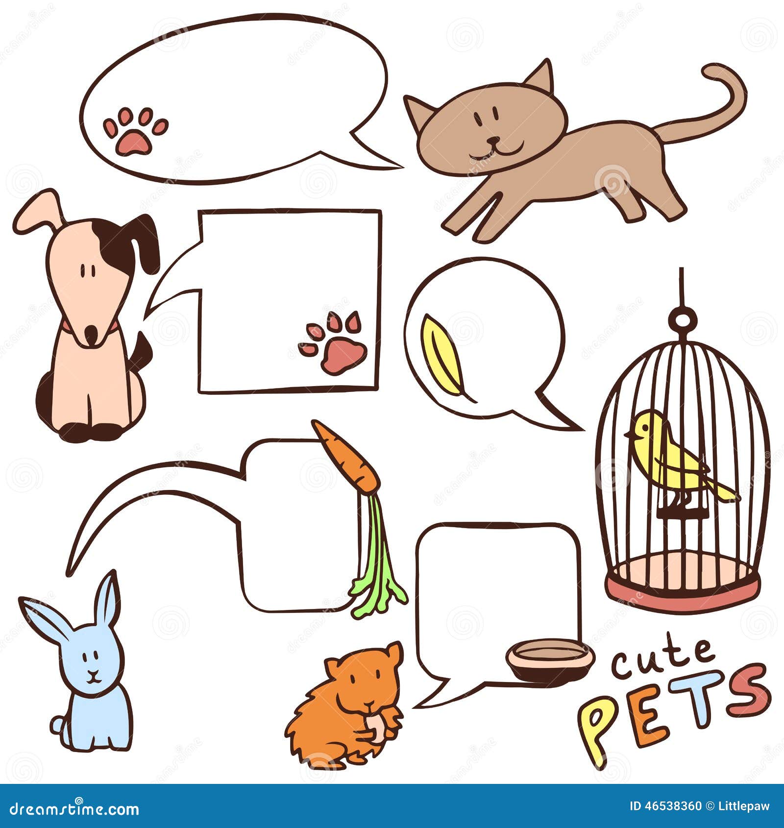 Cute Hand Drawn Pets and Speech Bubbles Stock Vector - Illustration of ...