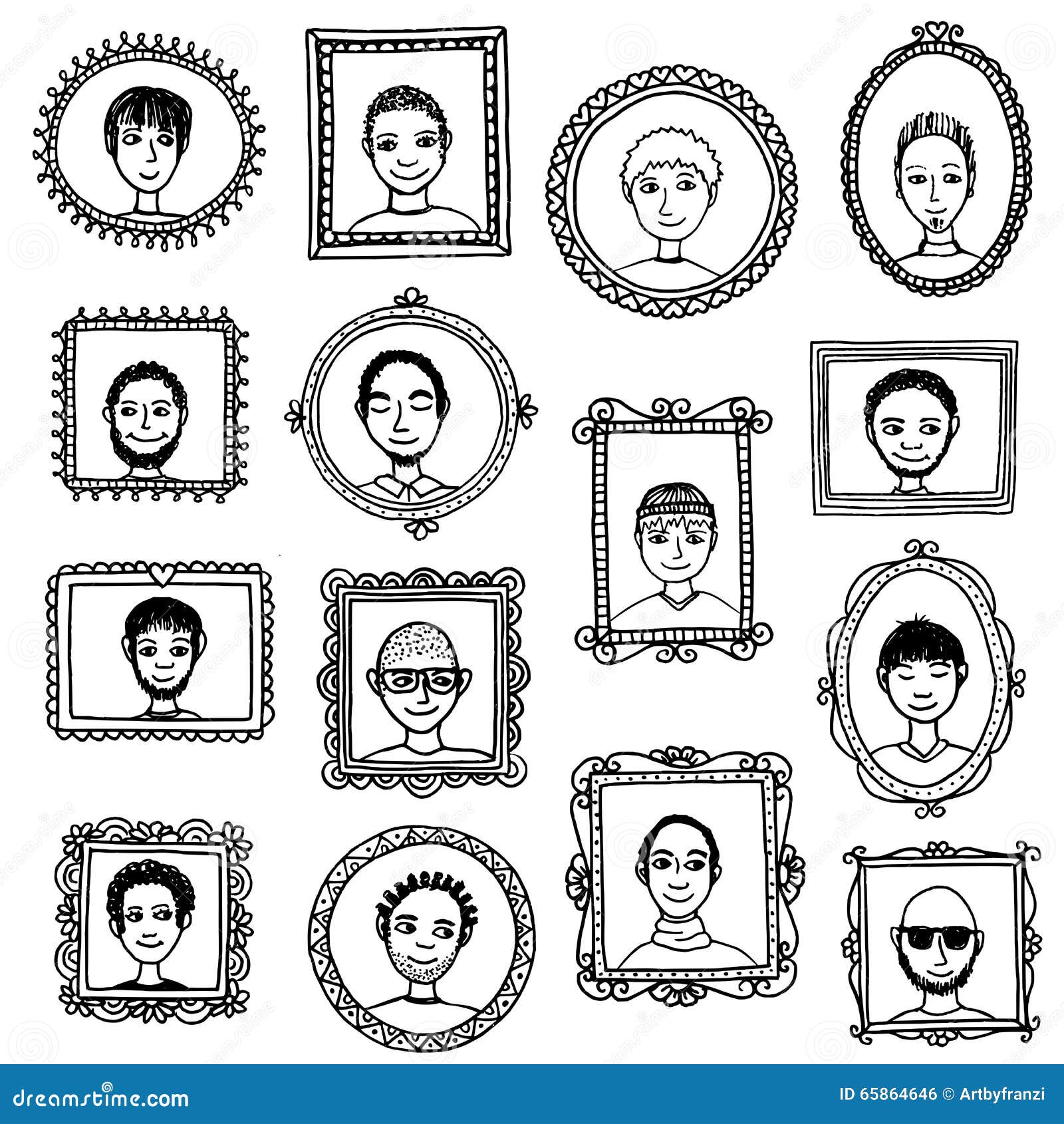 Cute Hand Drawn Picture Frames with Men Stock Vector - Illustration of ...
