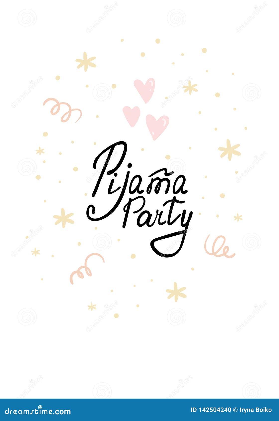 Cute Hand Drawn Pijama Party Card . Vector Print. Stock Vector ...