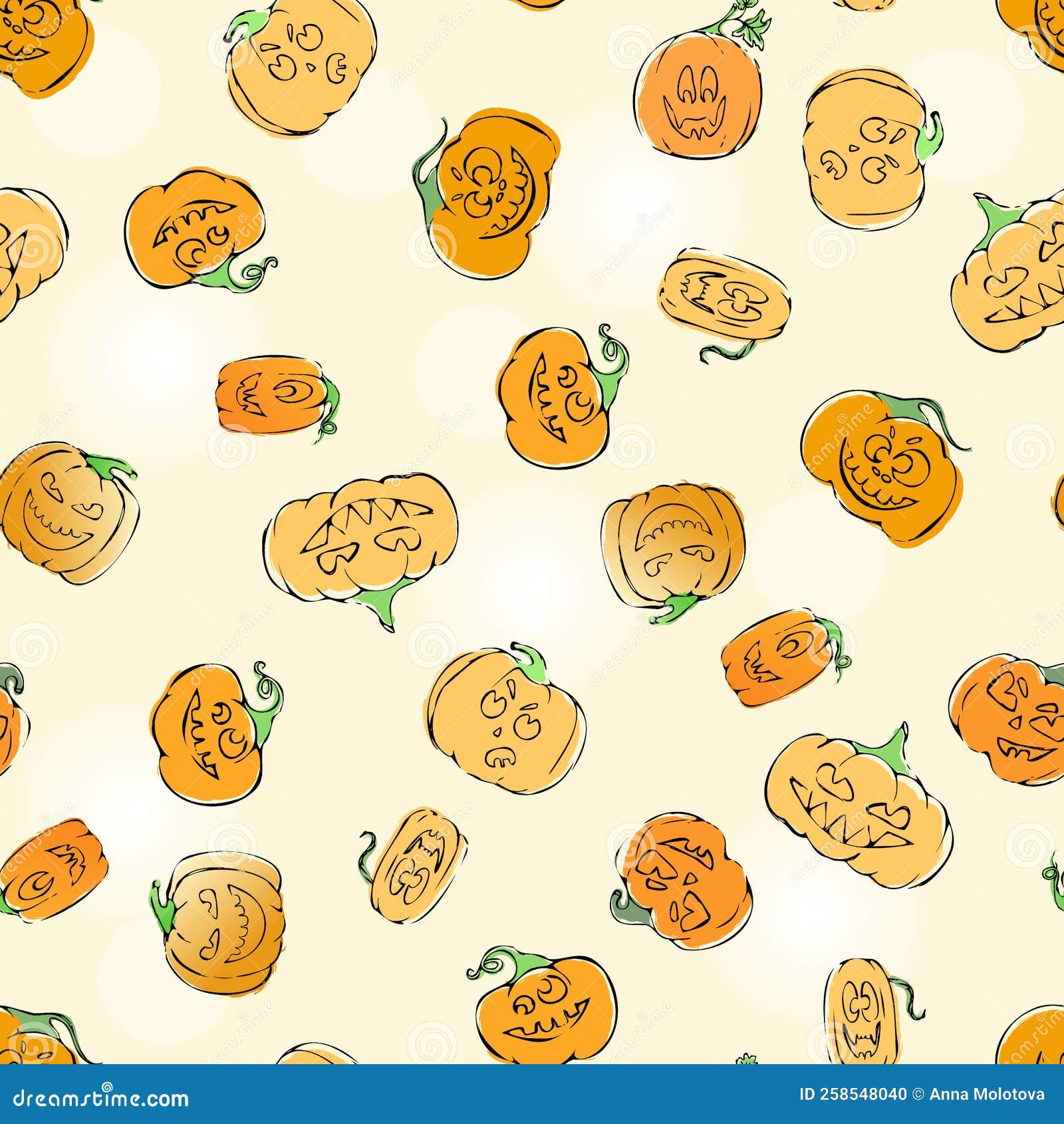 Cute Hand Drawn Pumpkins Seamless Pattern. Vector Concept in Doodle and Sketch Style. Stock ...