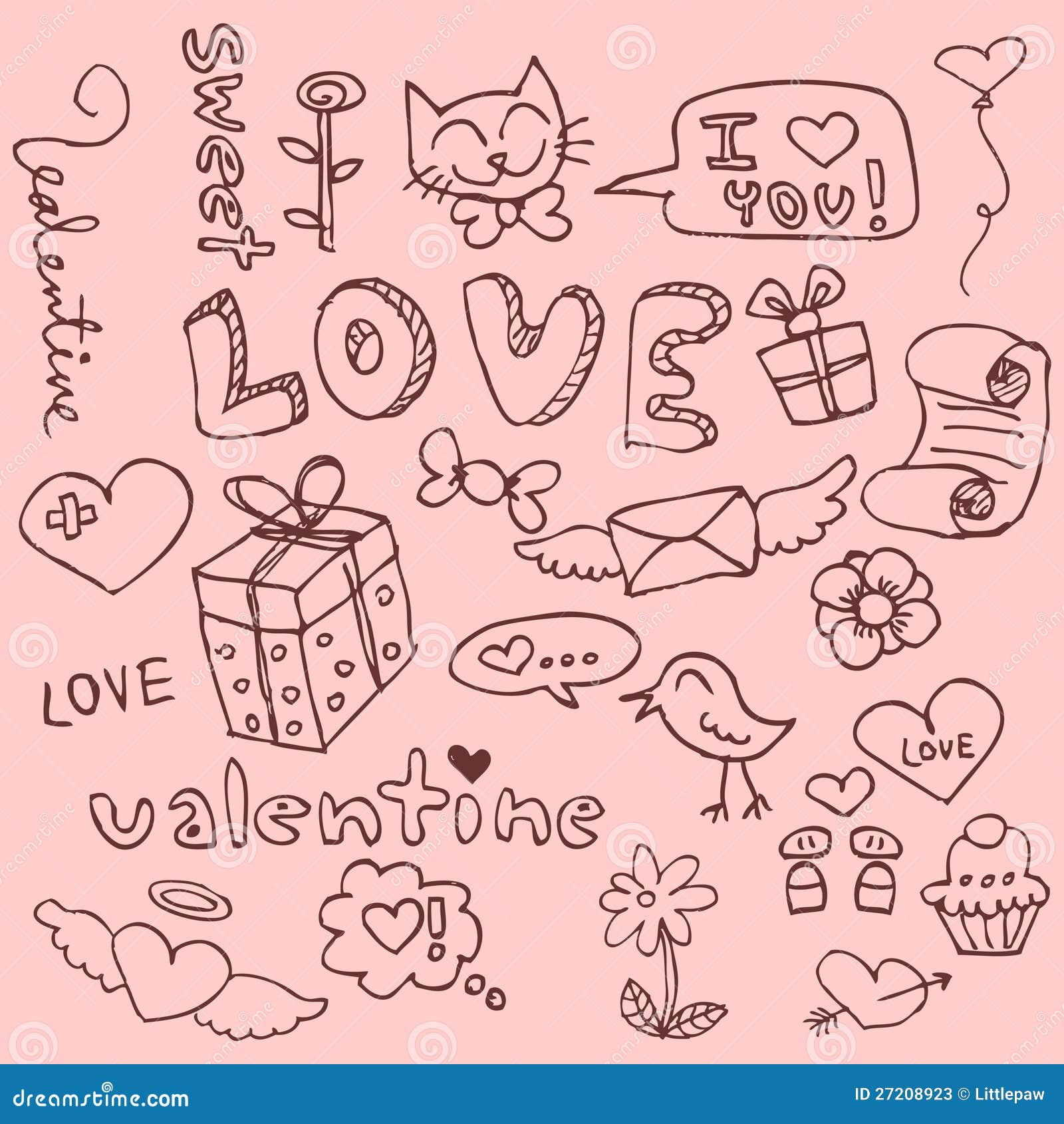 Cute Hand Drawn Romantic Things Stock Vector - Illustration of doodle ...