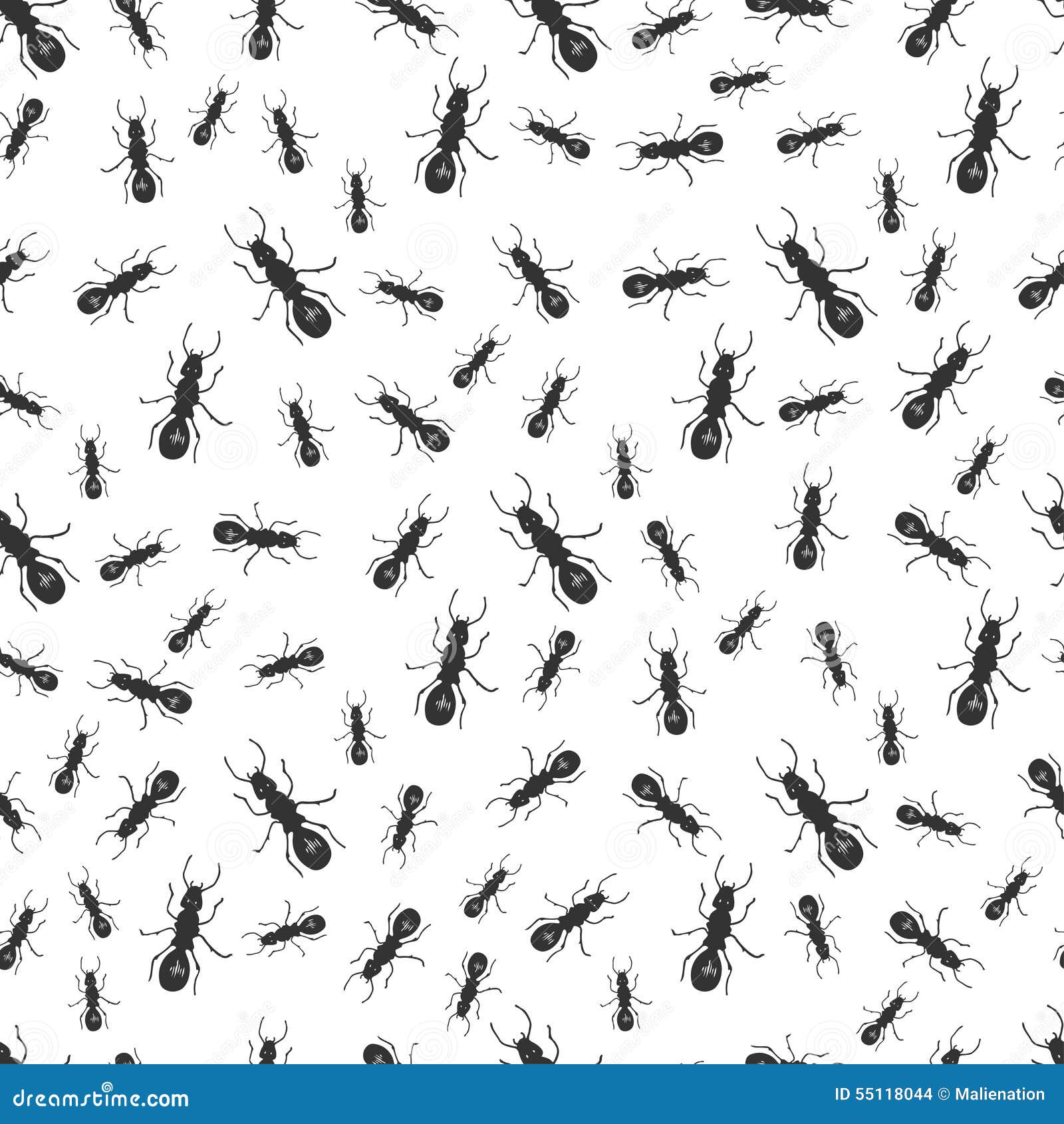 Cute Hand Drawn Seamless Pattern with Black Ants. Insects Vector ...
