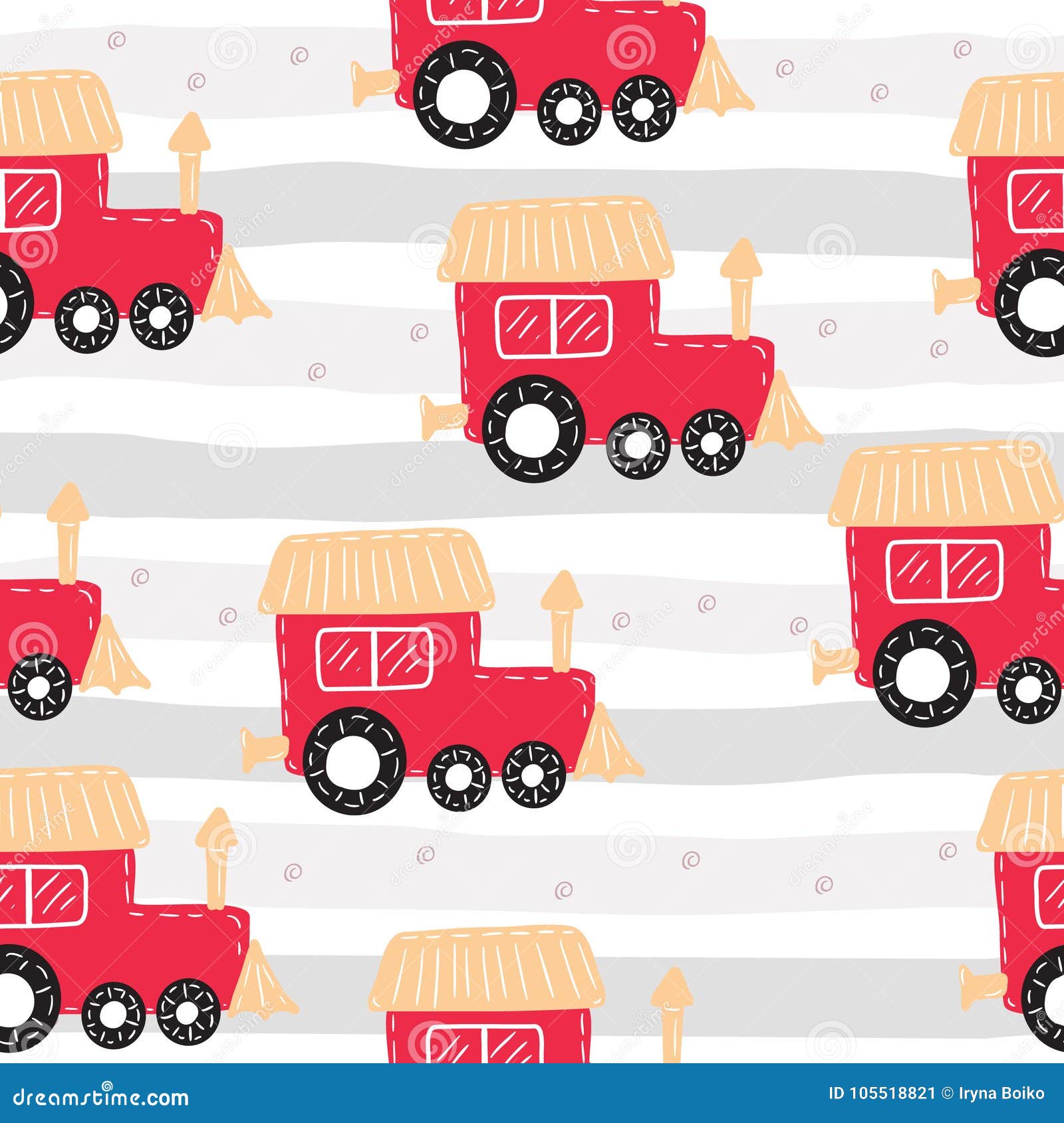 Cute Hand Drawn Seamless Pattern with Cartoon Trains Stock Vector ...
