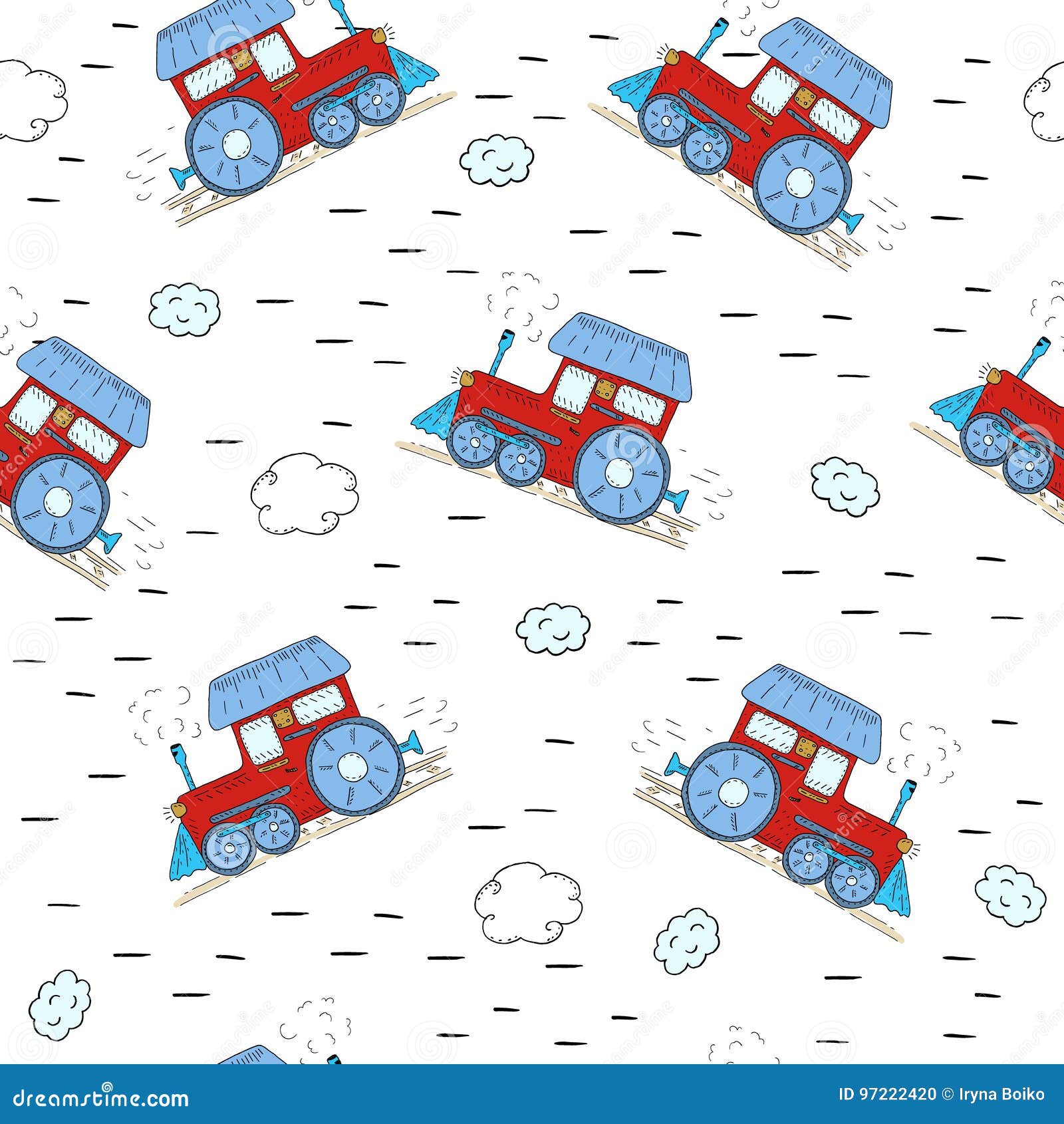 Cute Hand Drawn Seamless Pattern with Cartoon Trains Stock Vector ...