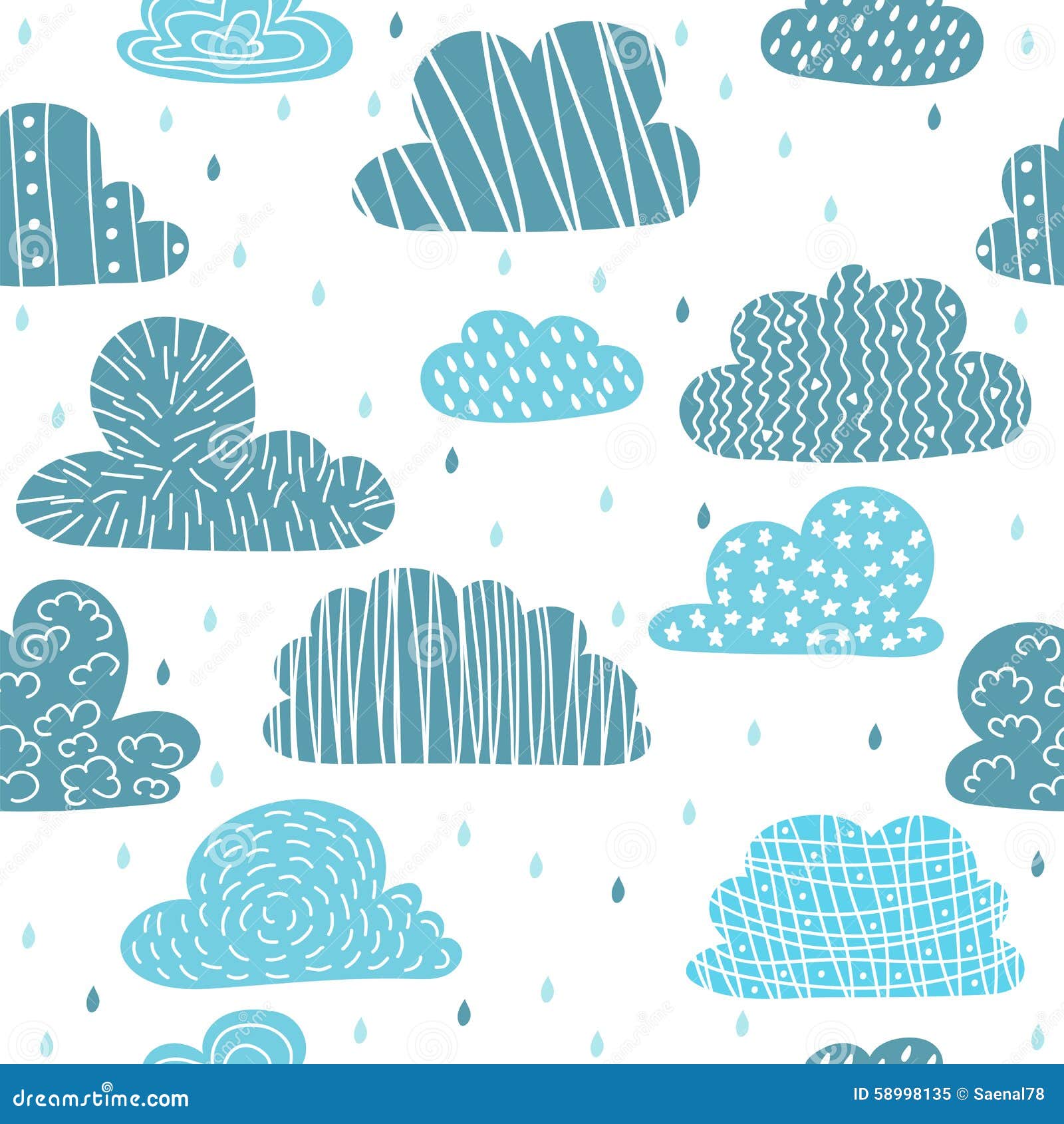 Cute Hand Drawn Seamless Pattern with Clouds. Funny Background Stock ...