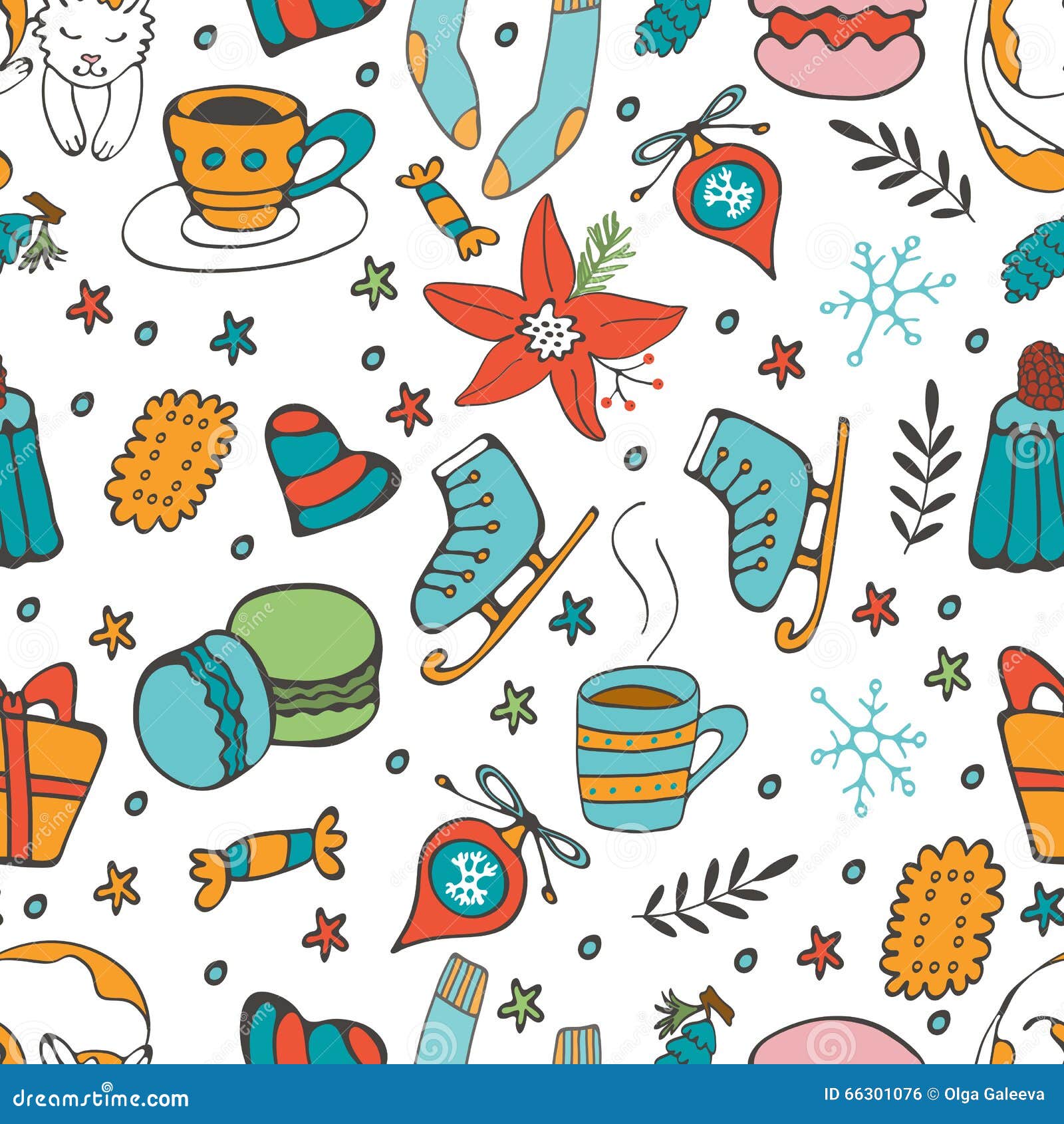 Cute Hand Drawn Seamless Pattern of Winter Related Graphics Stock ...