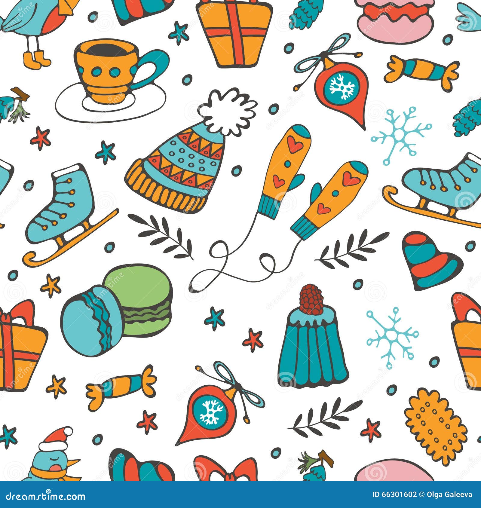 Cute Hand Drawn Seamless Pattern of Winter Related Graphics Stock ...