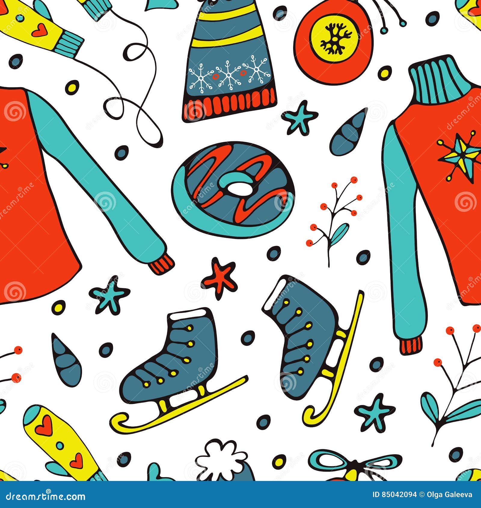 Cute Hand Drawn Seamless Pattern of Winter Related Graphics Stock ...