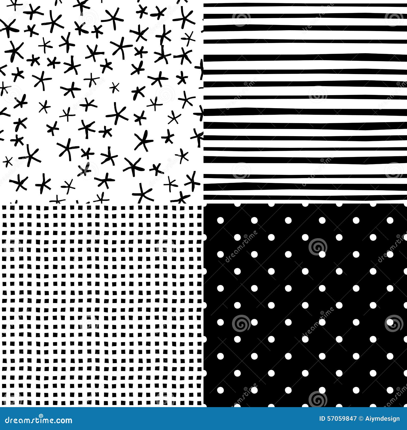 Cute Hand Drawn Seamless Patterns Set Stock Vector - Illustration of ...