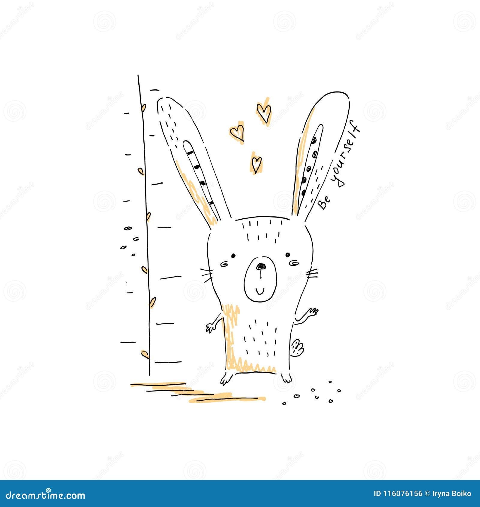 Cute Hand Drawn with Sketch Doodle Rabbit Print. Stock Vector ...