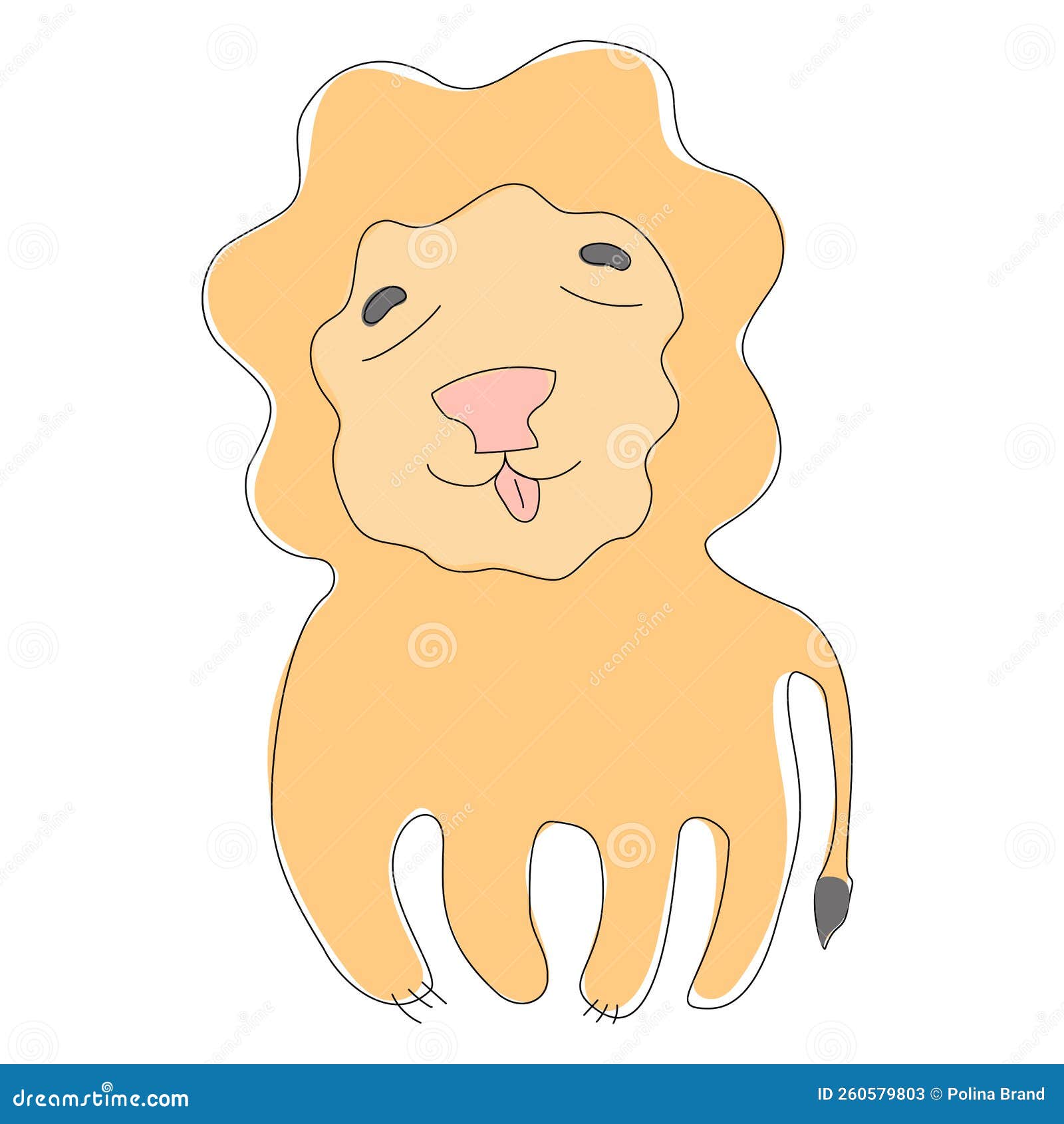 Cute Hand Drawn Sleeping Lion Flat Vector Illustration Stock Vector ...