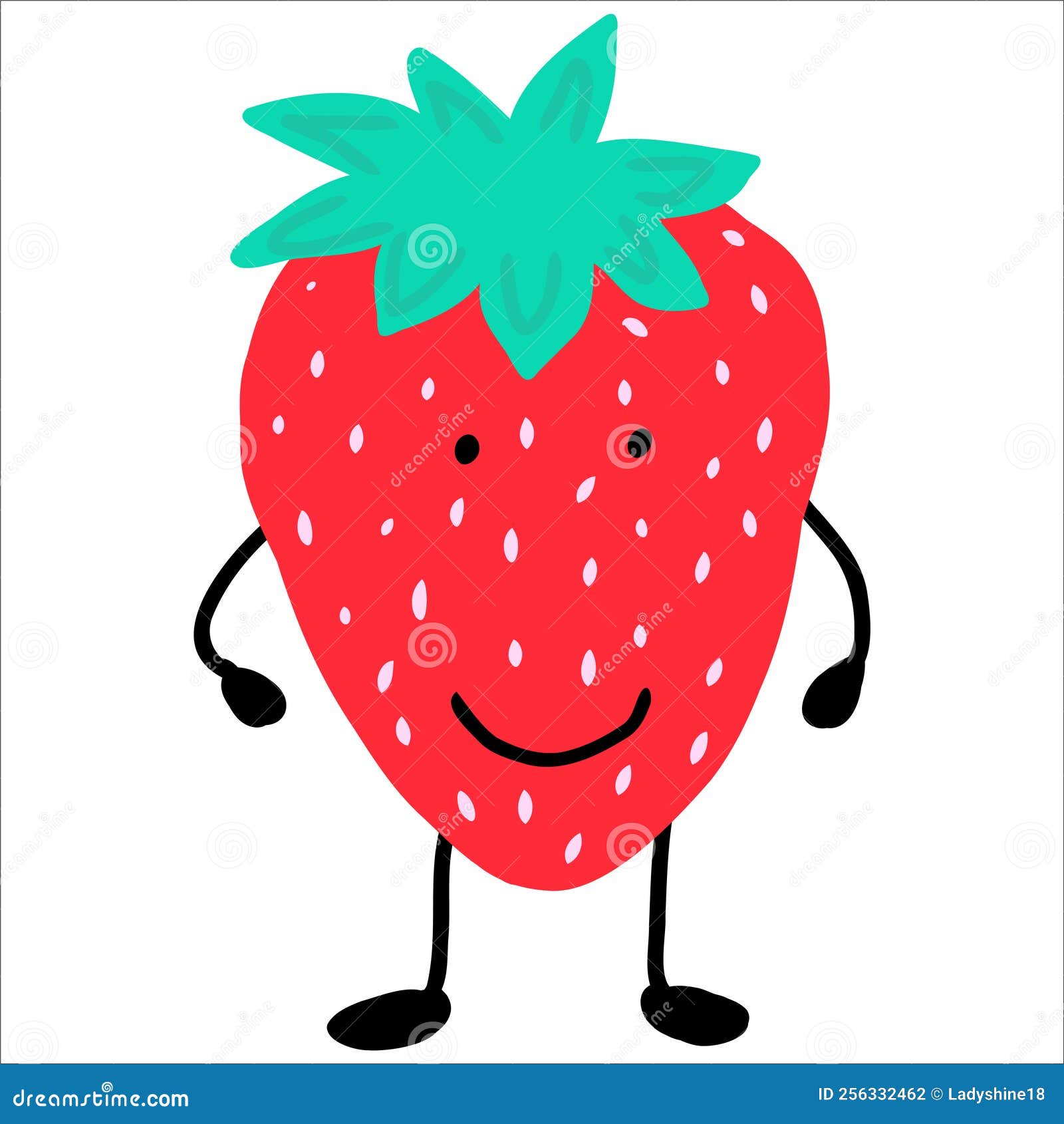 Cute Hand Drawn Smiling Strawberry Character,summer Illustration with ...