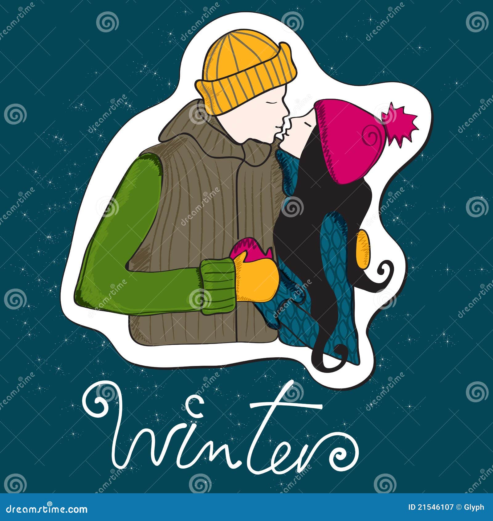 Cute Hand Drawn Style Winter Couple Stock Vector - Illustration of ...