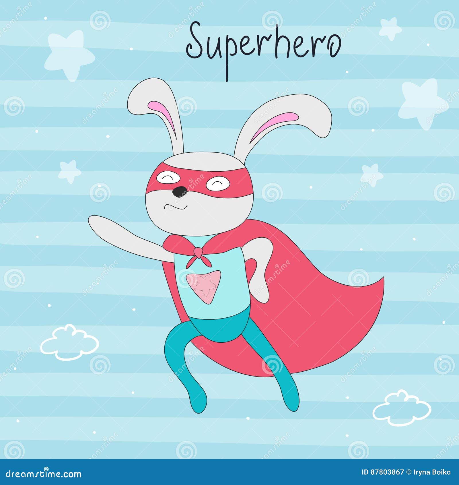 Cute Hand Drawn Superhero Rabbit Animal Vector Illustration Stock ...
