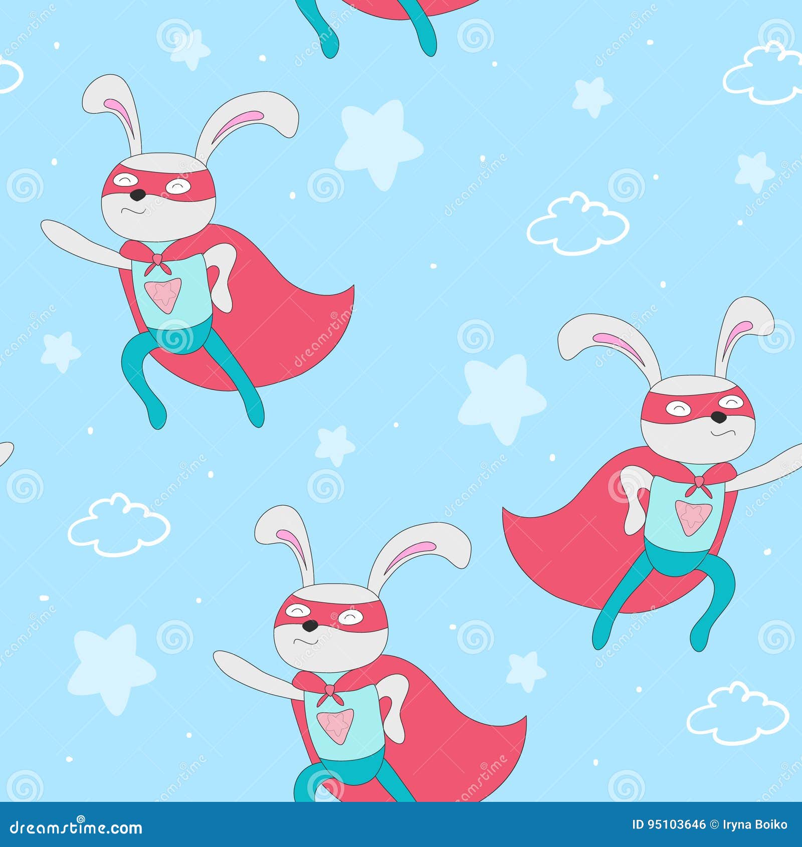 Cute Hand Drawn Superhero Rabbit Animal Vector Illustration Stock ...