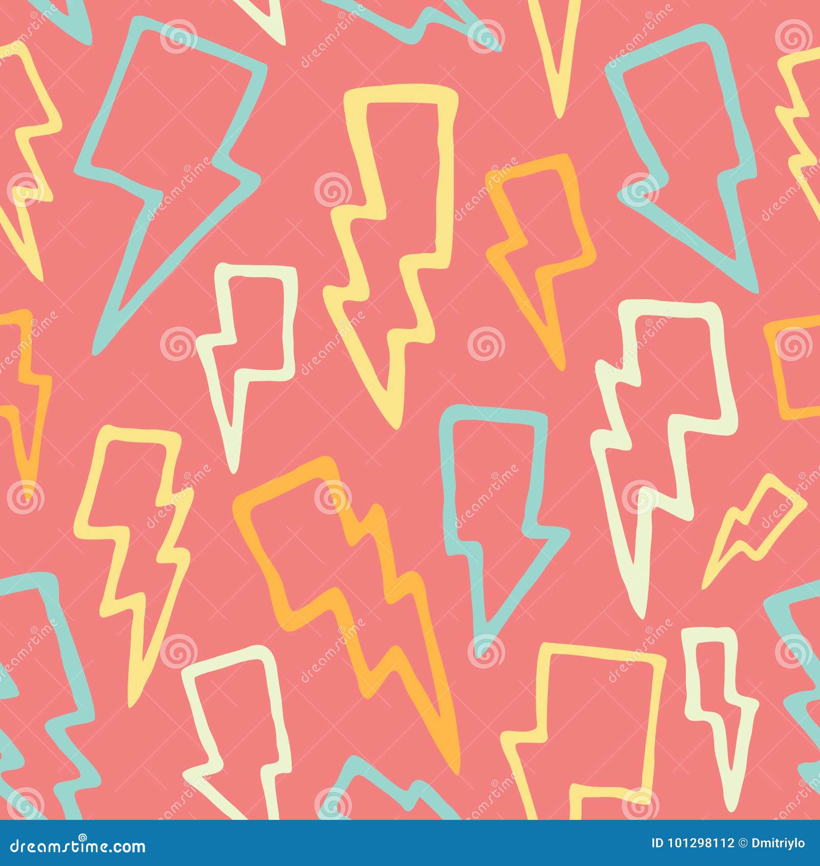 Cute Cartoon Hand Drawn Thunder Bolts Seamless Vector Pattern Stock ...