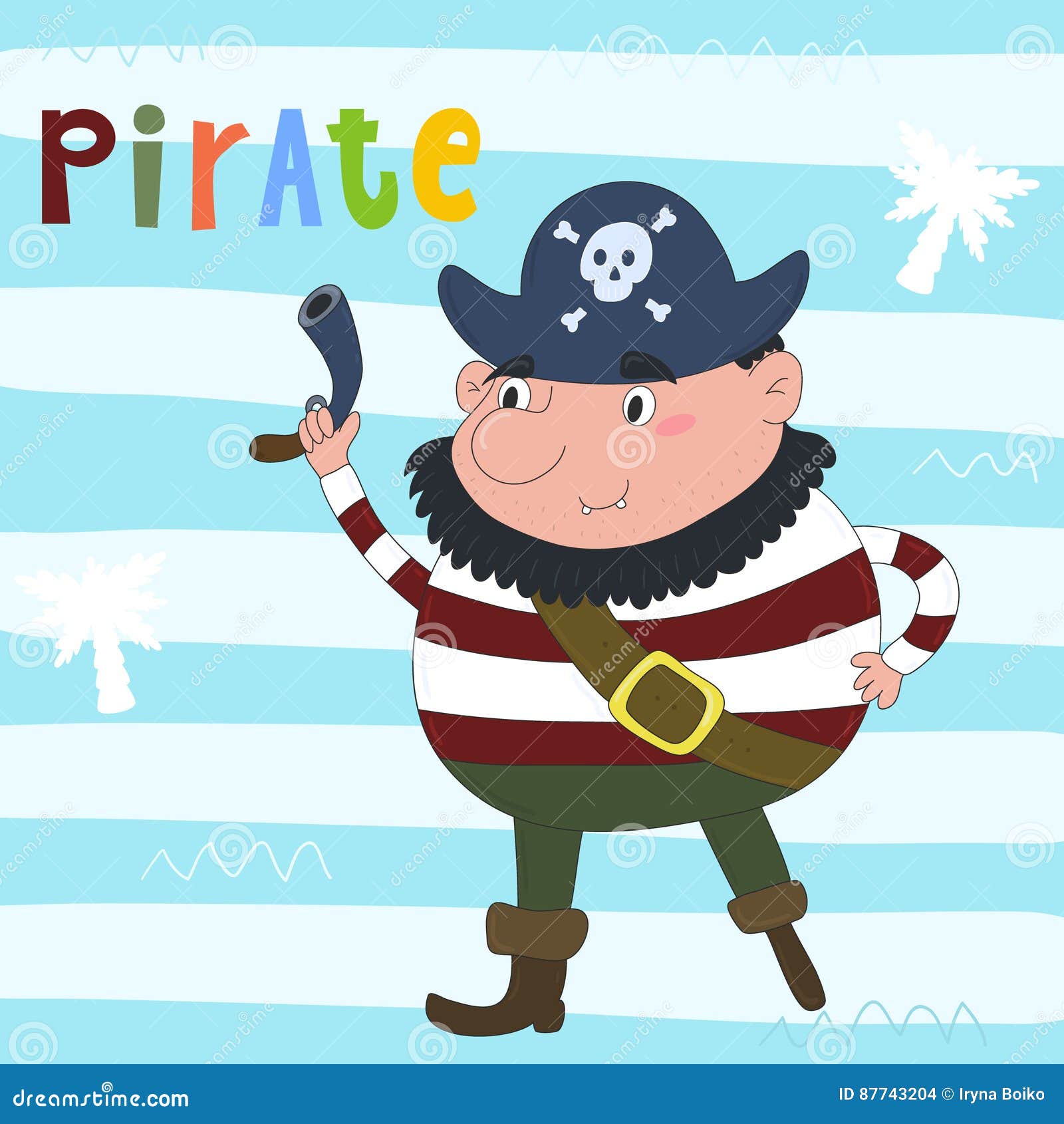 Cute Hand Drawn Vector Illustration with Funny Pirate Stock Vector ...