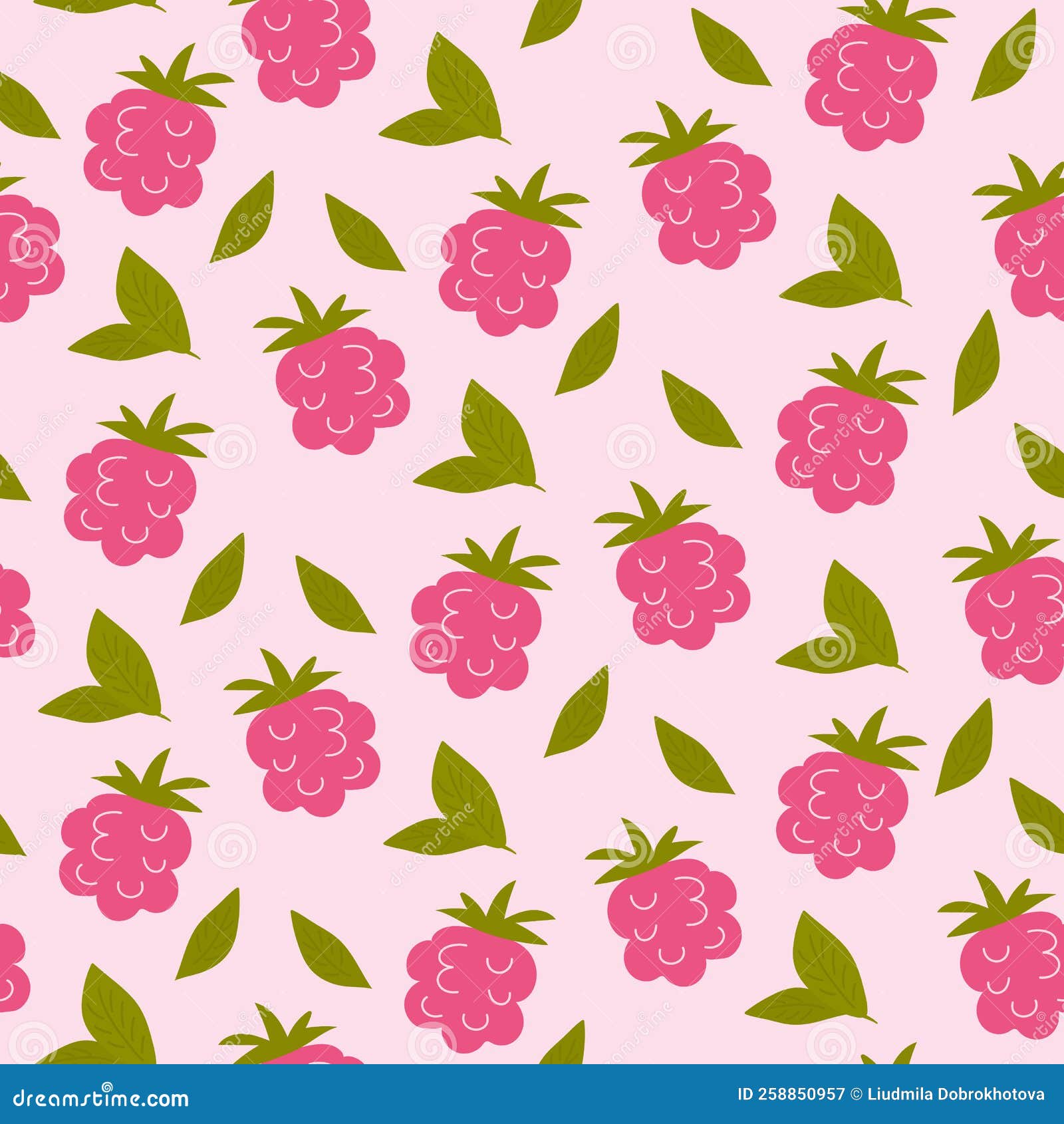 Cute Hand Drawn Vector Raspberry Seamless Pattern Stock Vector ...