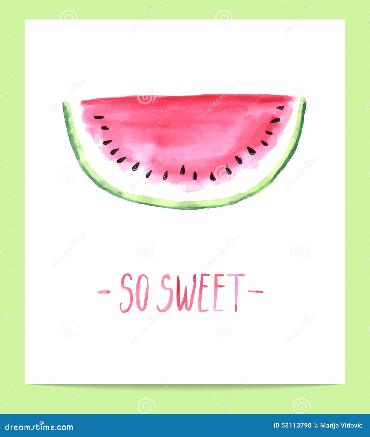 Cute Hand Drawn Watercolor Watermelon Slice Stock Vector - Illustration ...