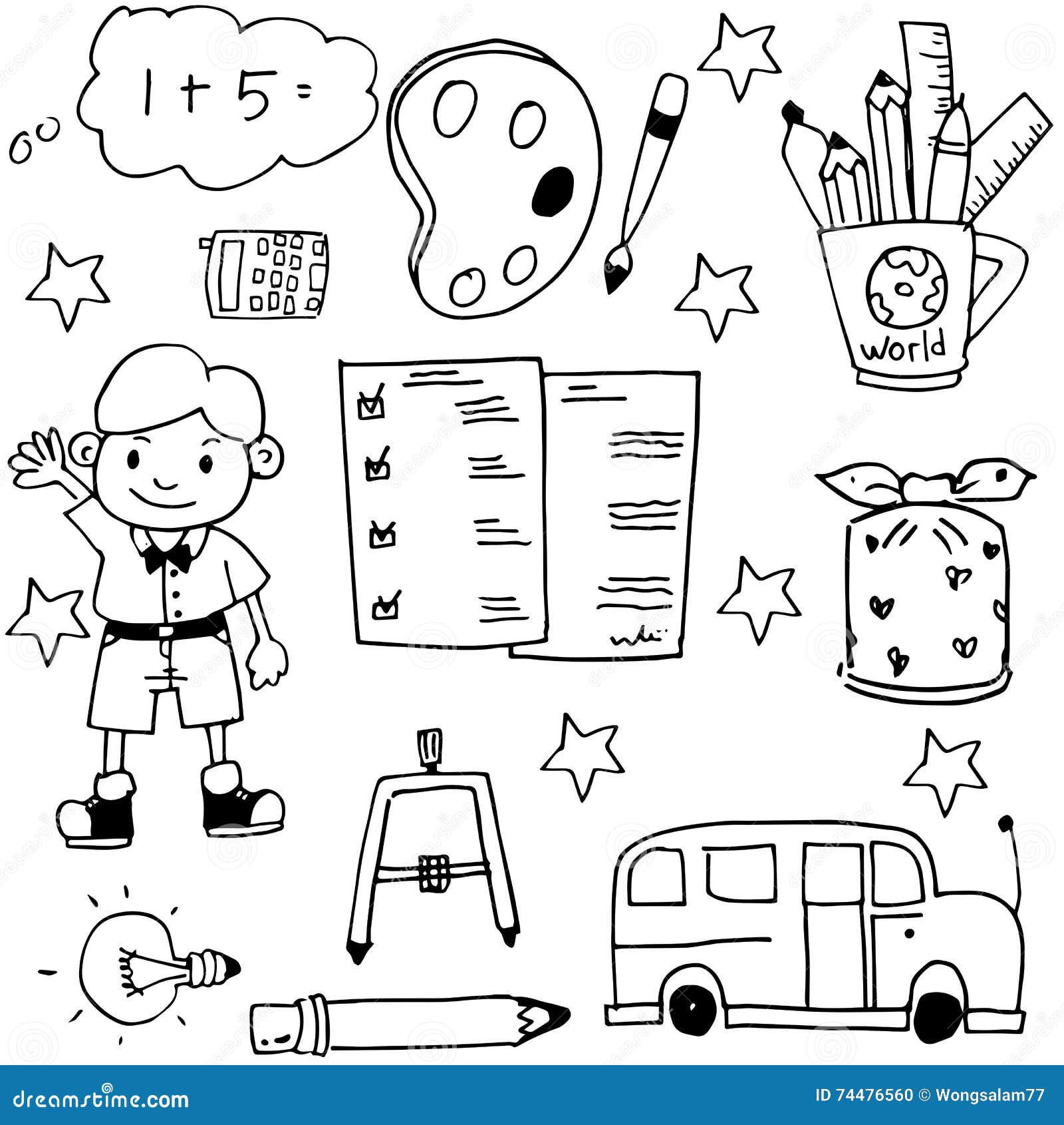 Cute Hand Drraw School Doodles Stock Vector - Illustration of vector ...