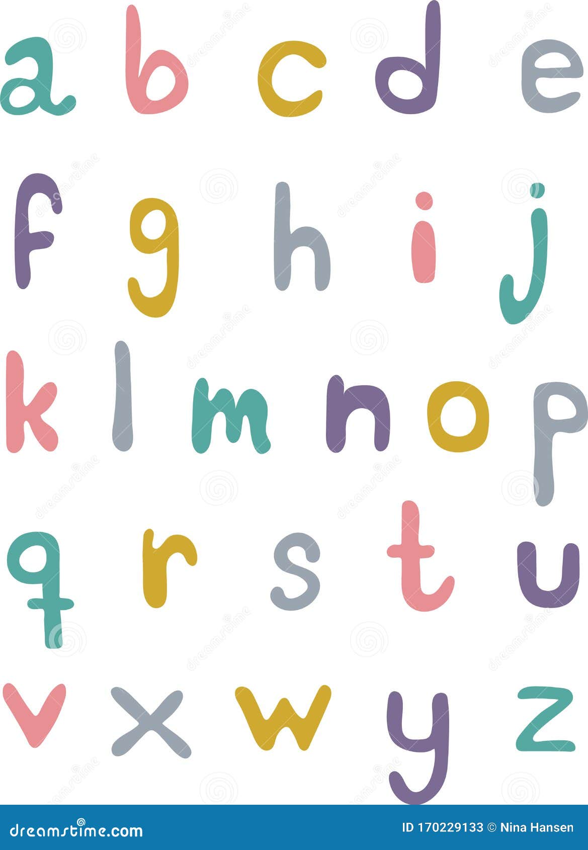 Cute Hand Lettering Alphabeth Set in Pastel Colors on a White ...