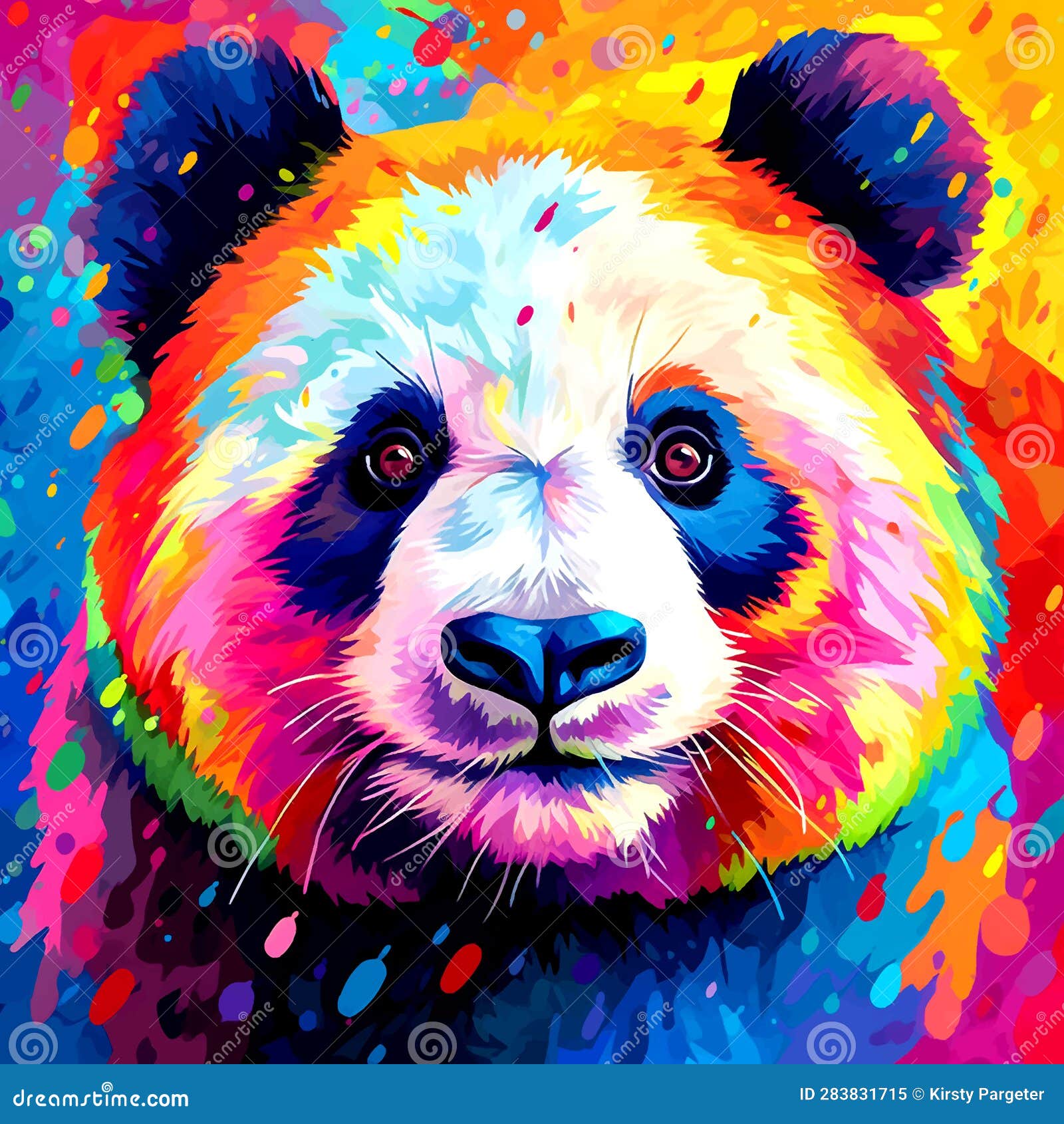 Cute Hand Painted Panda in Paint by Numbers Colourful Design Stock ...