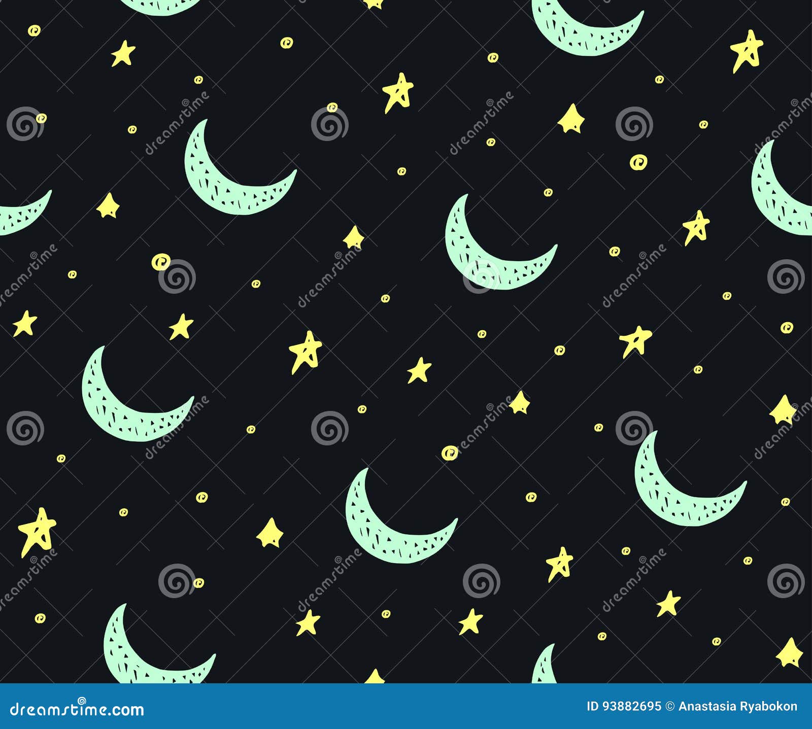 Cute Handdrawn Stars and Moon Seamless Vector Pattern Stock Vector ...