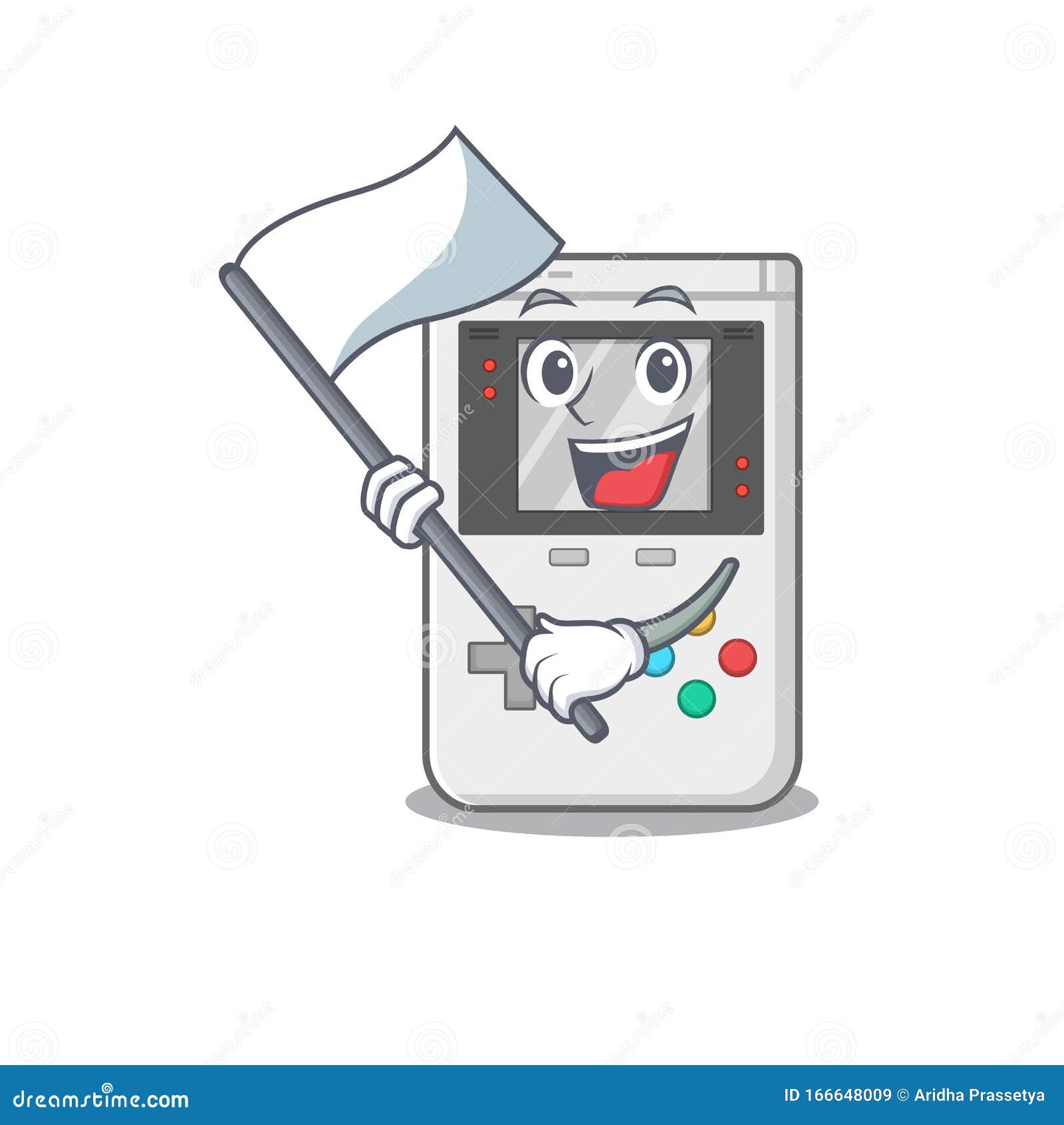 Cute Handheld Game Scroll Cartoon Character Style with Standing Flag ...