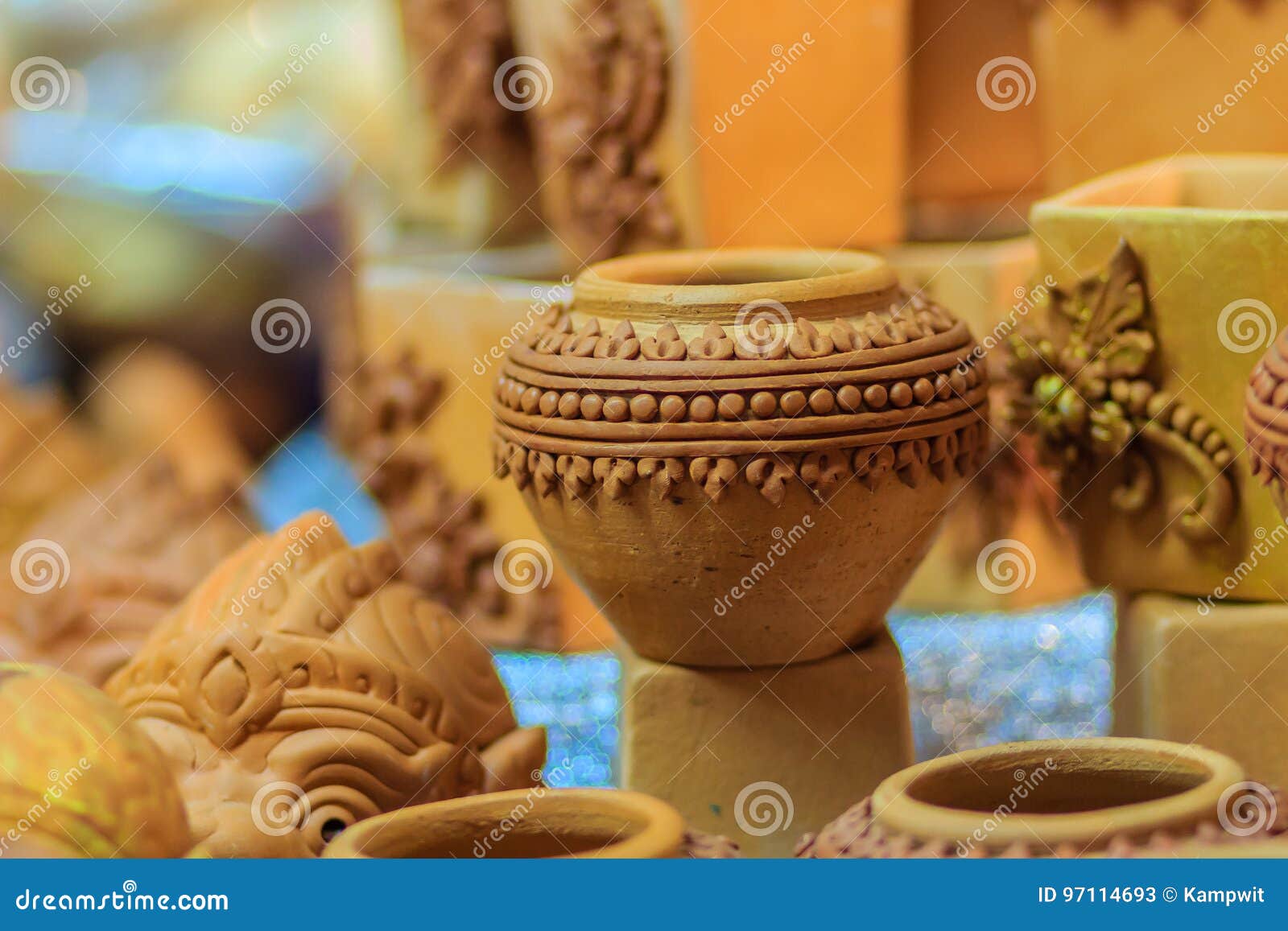 Cute Handmade Ceramic Pot and Vase in Exotic Patterns at Night Market ...