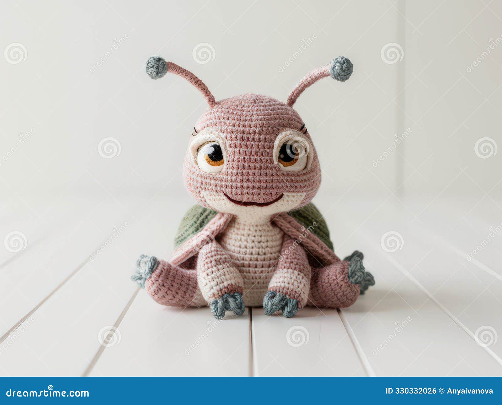 Cute Handmade Crochet Bug Toy with Big Eyes on White Background Stock ...