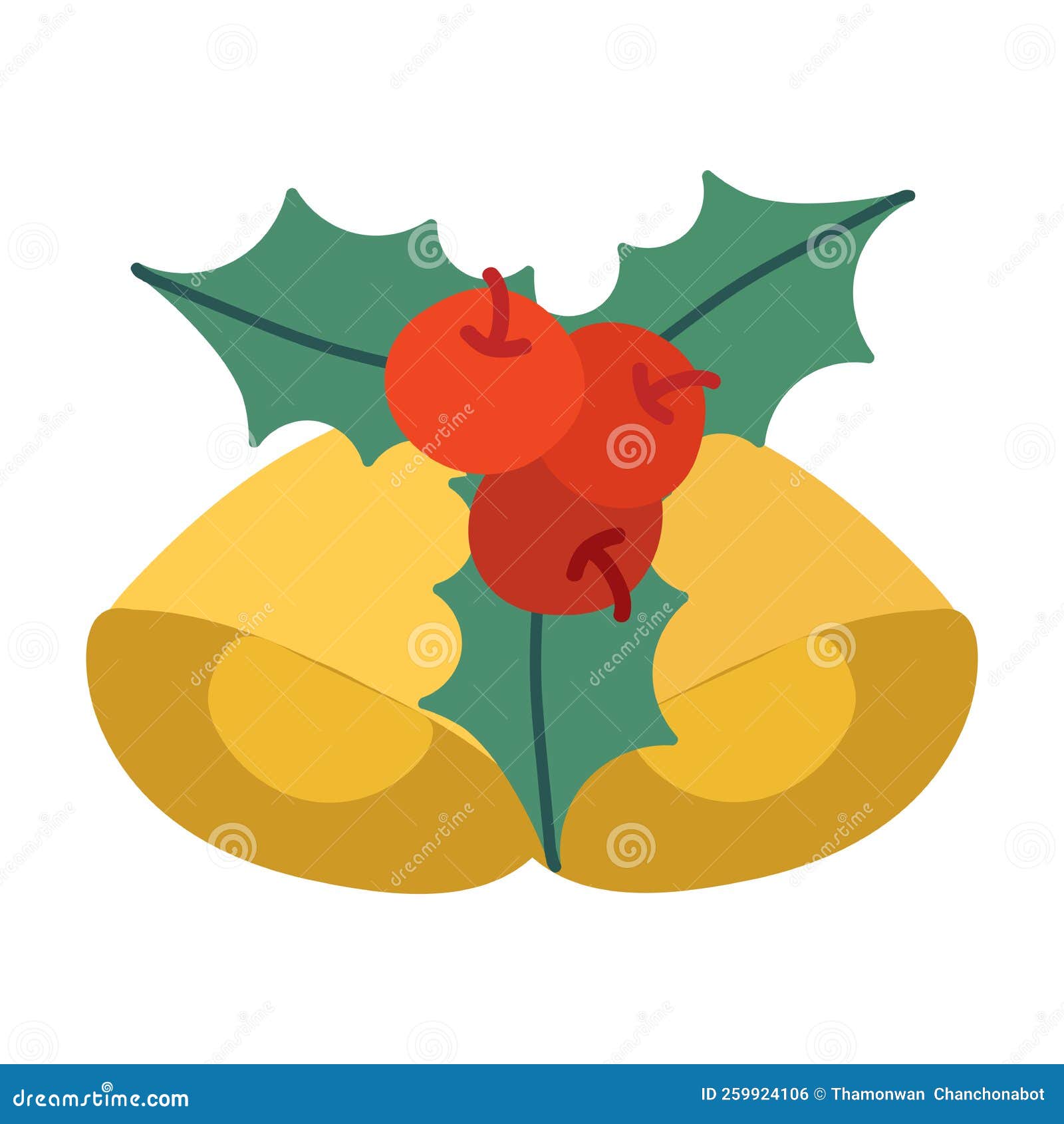 Christmas Red Mistletoe and Christmas Bells Isolate Vector Design Stock ...