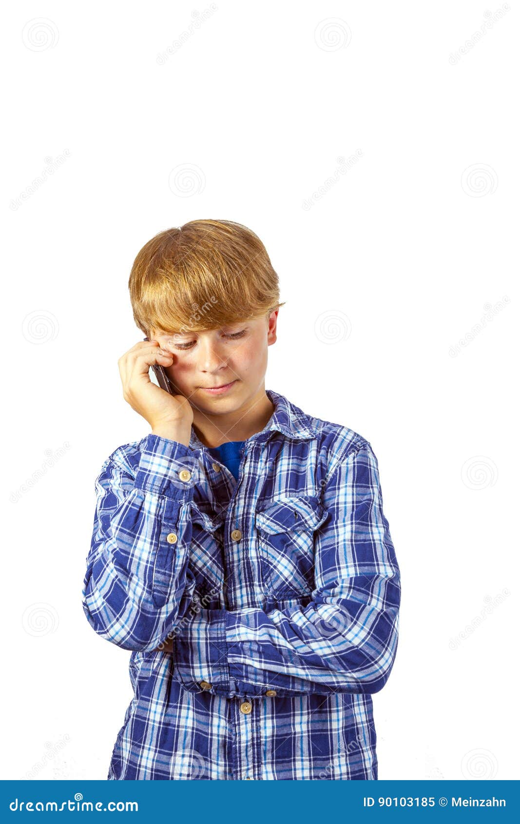 Cute Handsome Young Boy Speaking with a Mobile Phone Stock Image ...