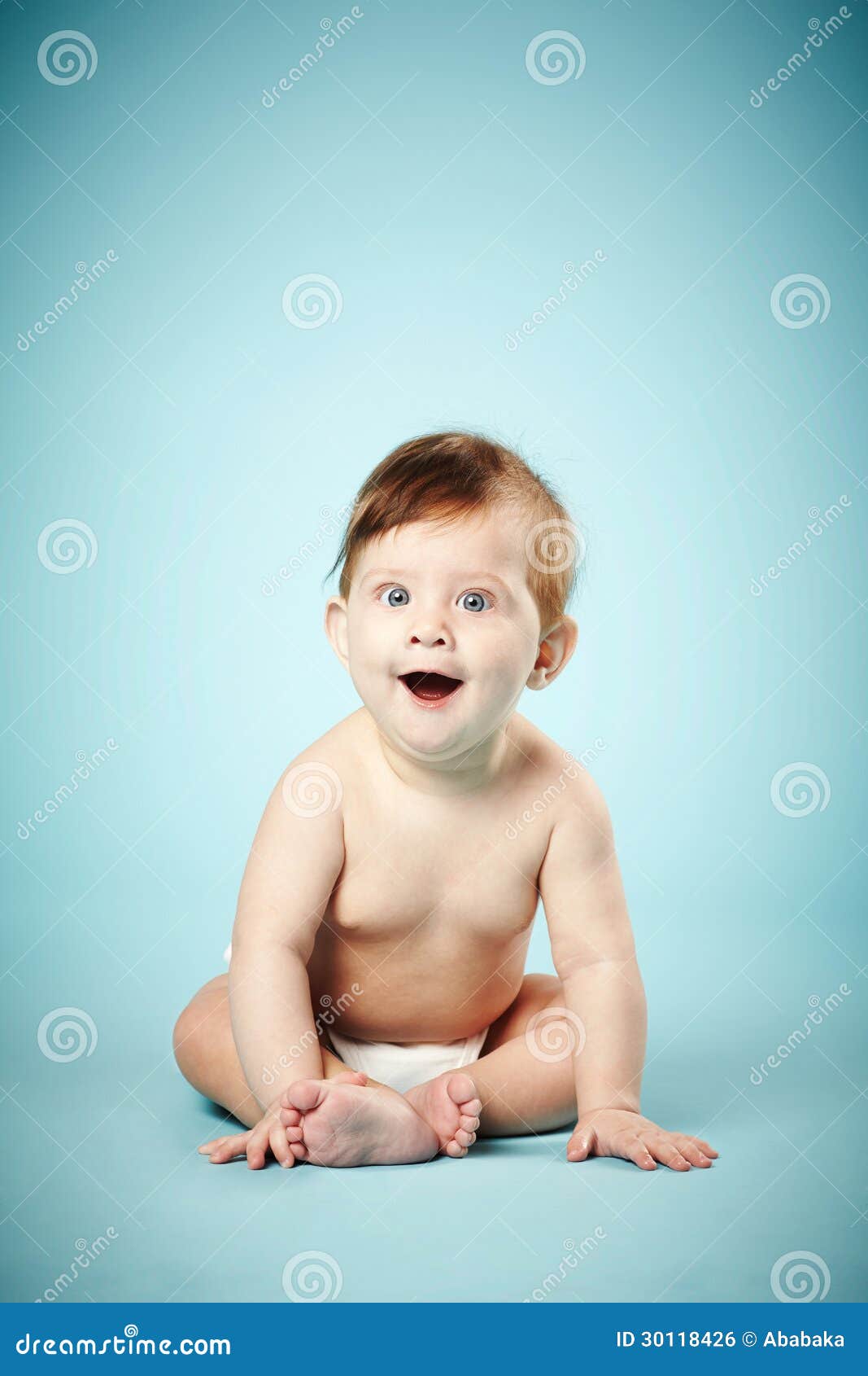 Cute Surprised Baby on Blue Background Stock Photo - Image of beautiful ...
