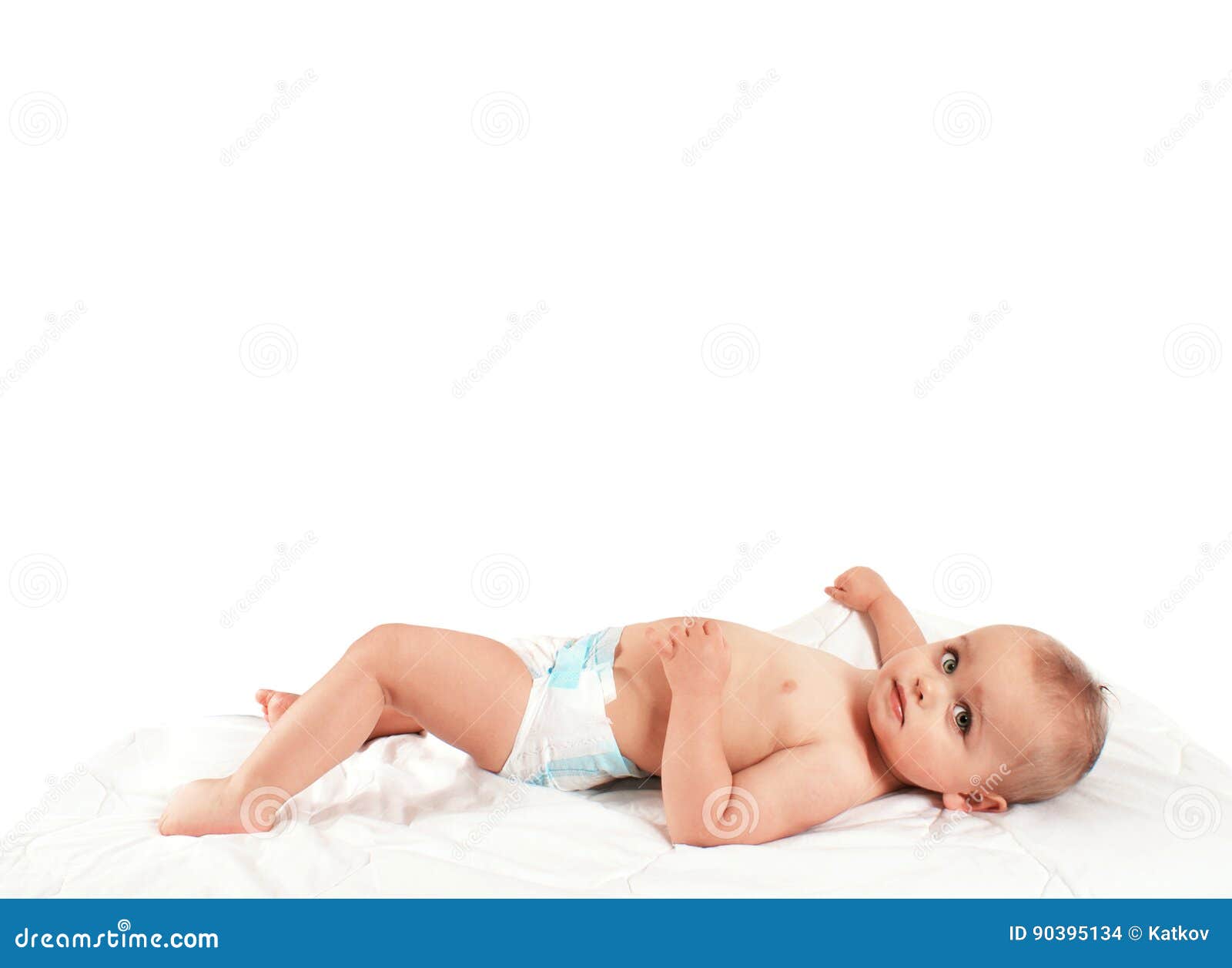 Cute Happy Baby Boy in Diaper Stock Photo - Image of lying, bedtime ...