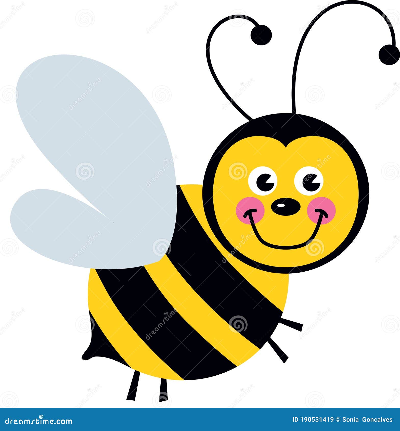 Cute Happy Bee Isolated on White Stock Vector - Illustration of joyful ...