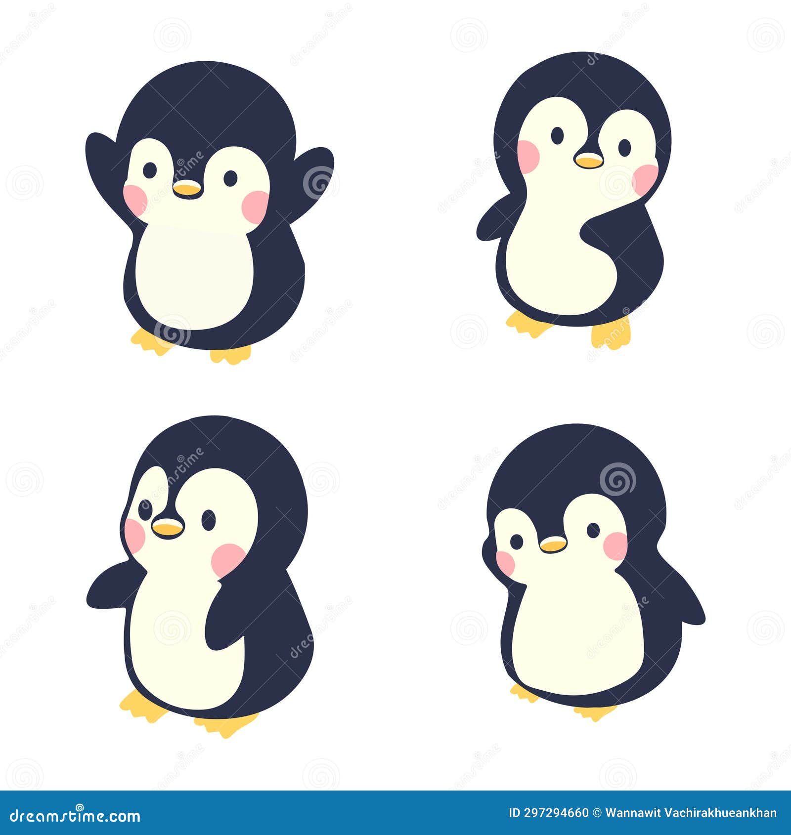 Cute Happy Bird Penguin Doodle Set Stock Illustration - Illustration of ...