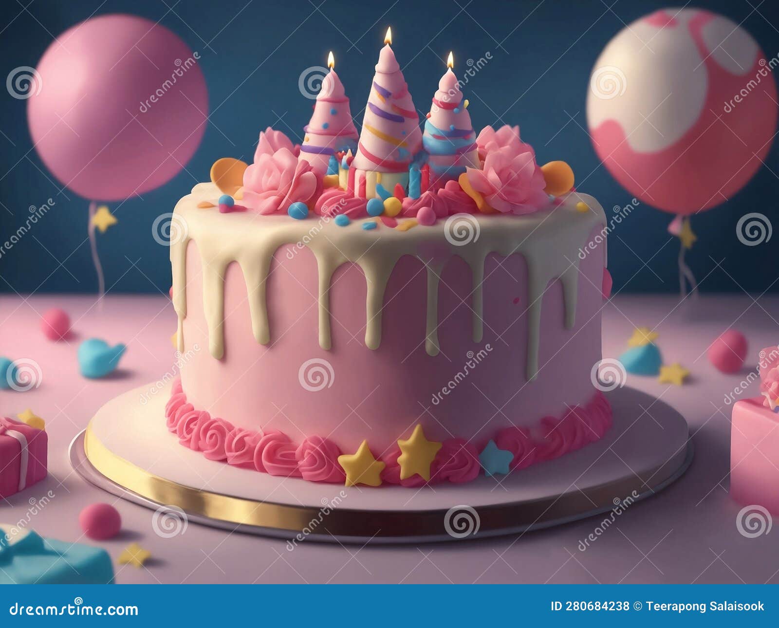 A Cute Happy Birthday Cake, Generative AI Illustration Stock ...