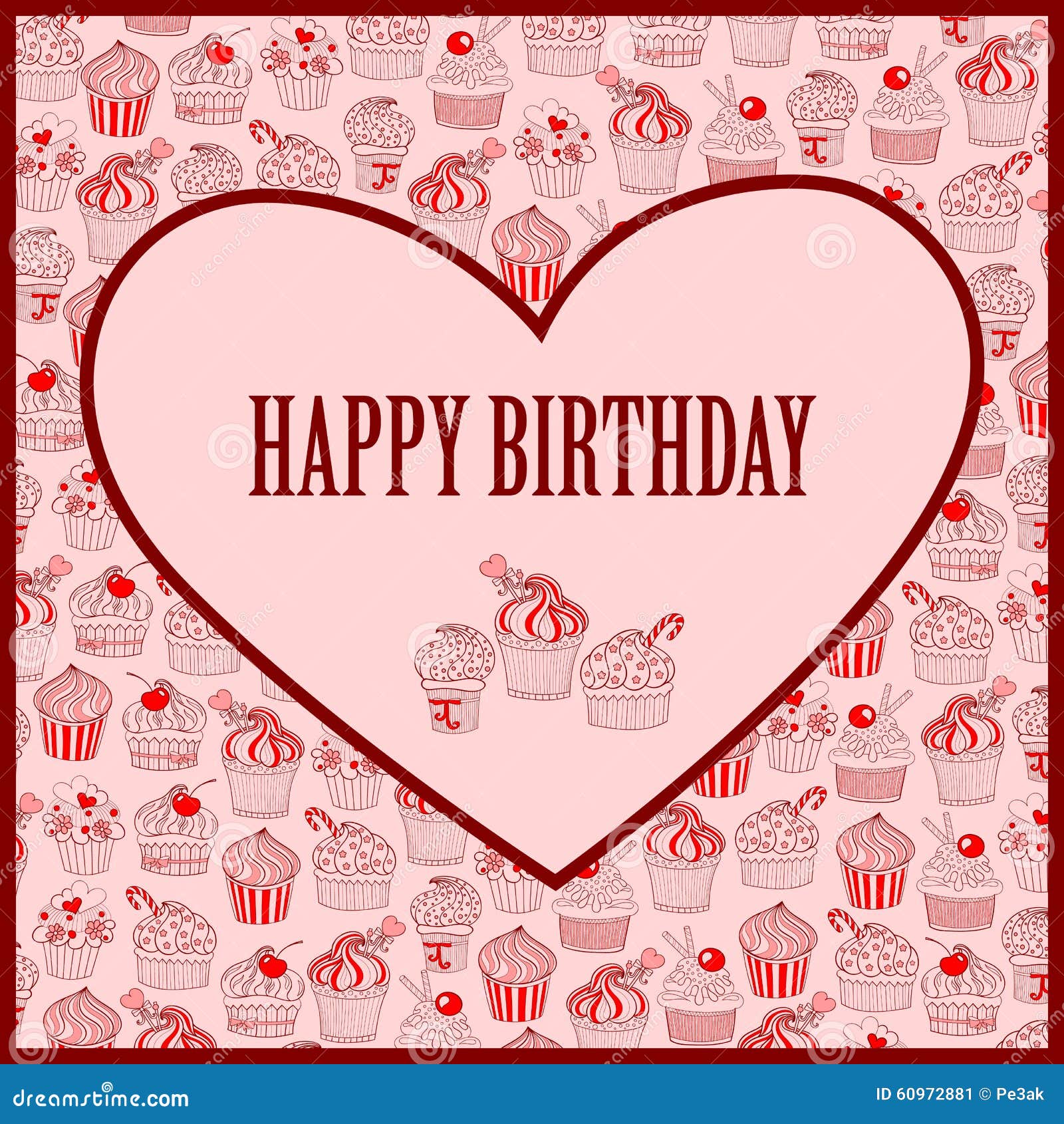 Cute Happy Birthday Card with Cupcake Stock Vector - Illustration of ...