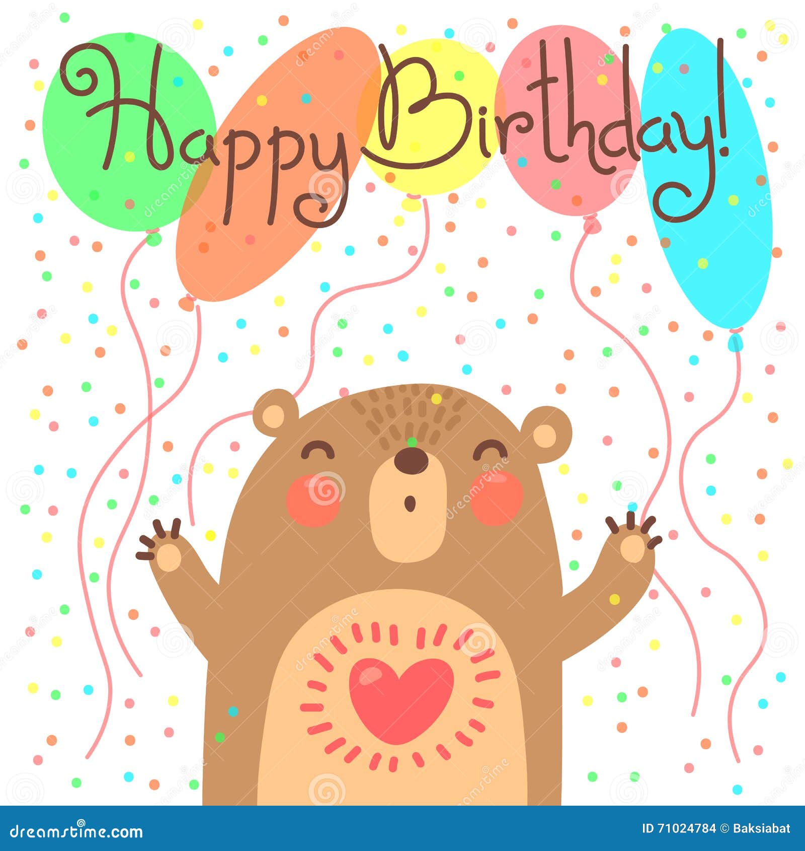 Cute Happy Birthday Card with Funny Bear. Stock Vector - Illustration ...