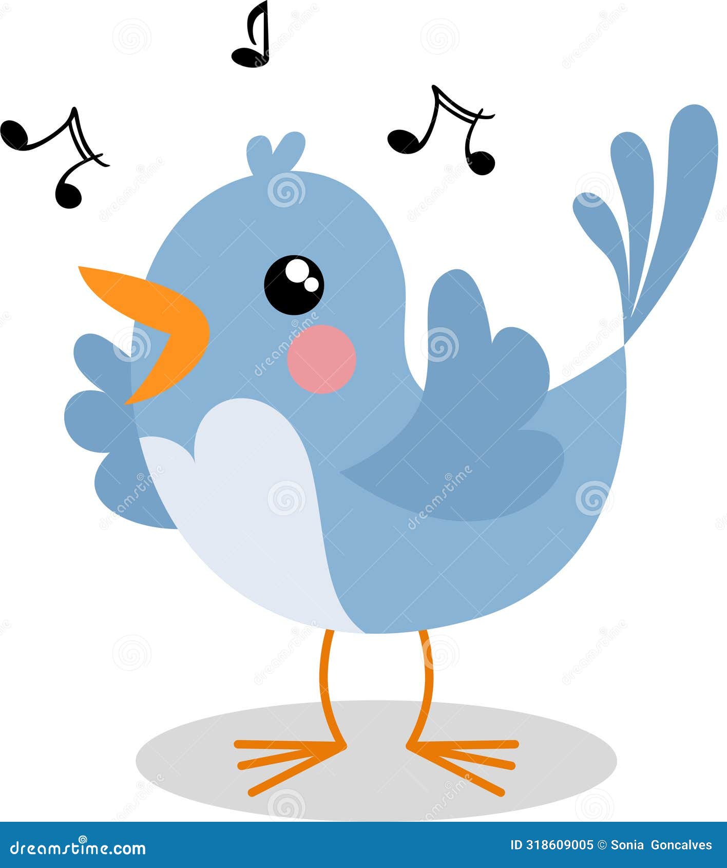 Cute Happy Blue Bird Singing Stock Vector - Illustration of design ...