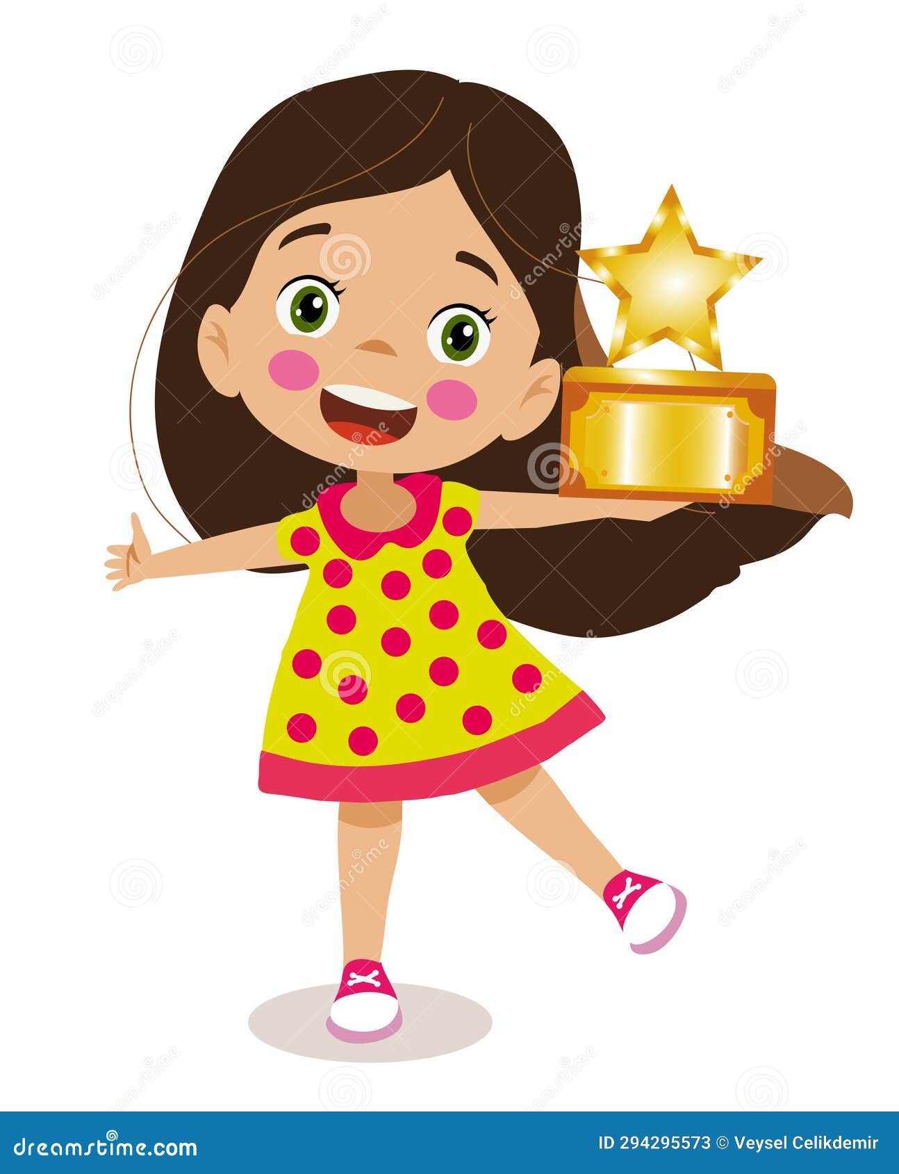 Cute Happy Boy Holding Golden Trophy Stock Illustration - Illustration ...