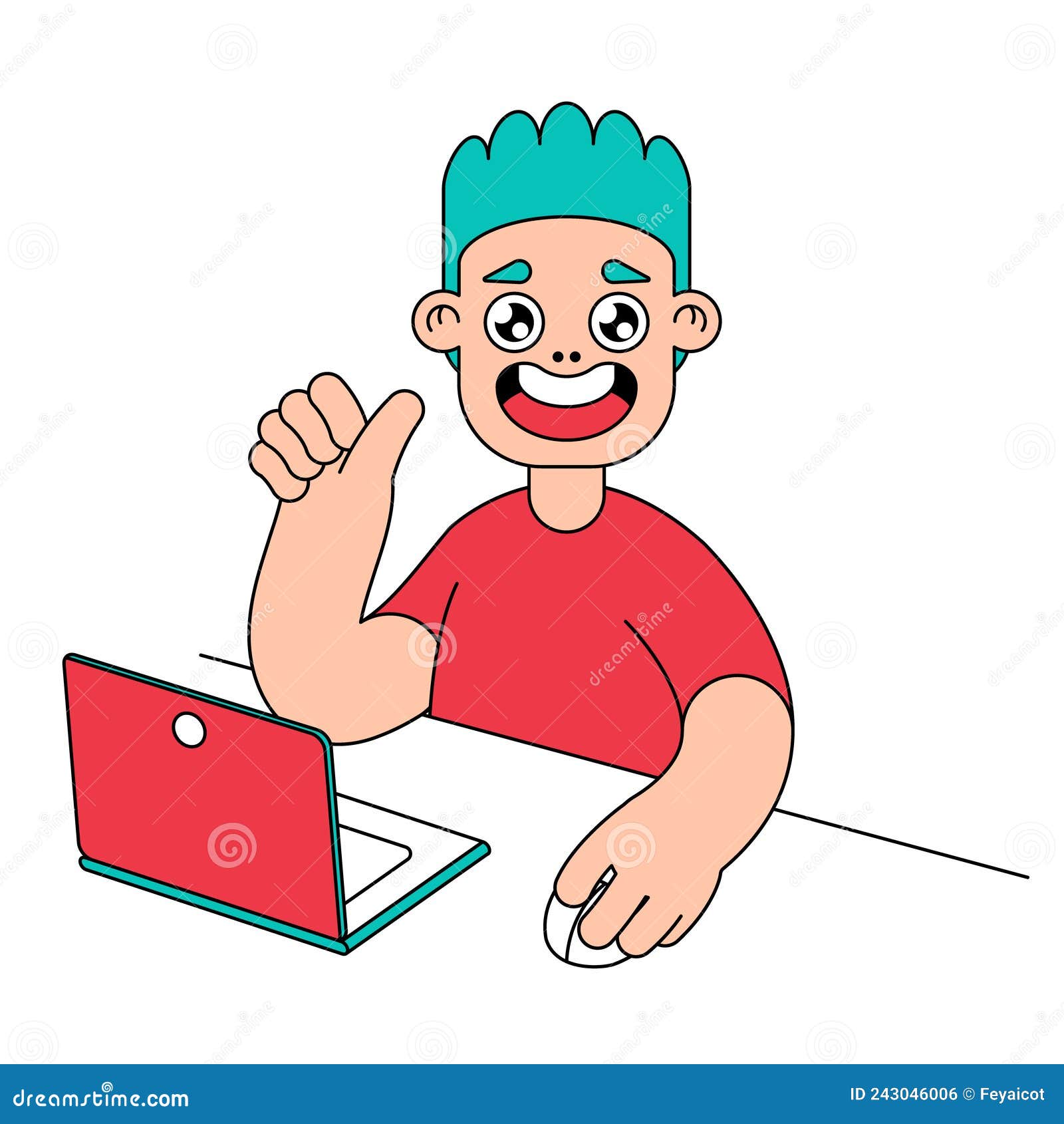 Cute Happy Boy is Sitting at the Computer. Vector. Stock Vector ...