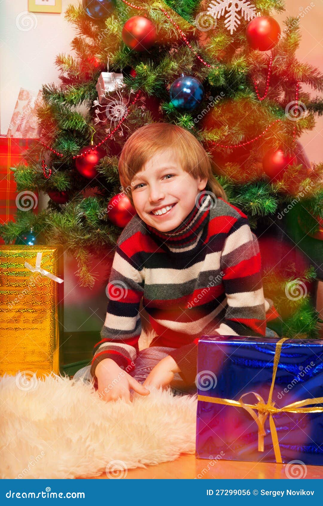 Cute Happy Boy Waiting for Presents Opening Stock Photo - Image of gift ...
