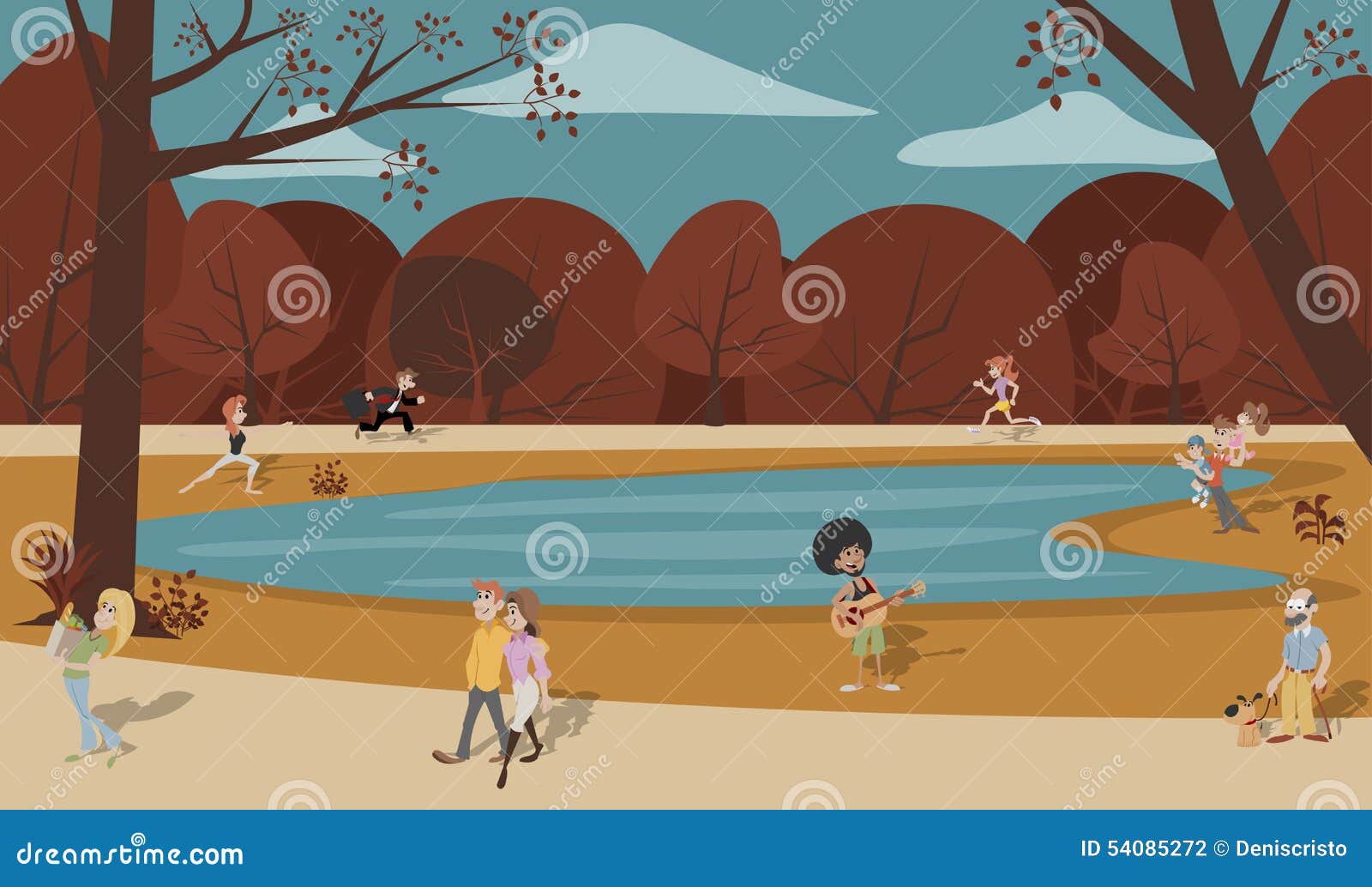 Cute Happy Cartoon People in the Park Stock Vector - Illustration of ...