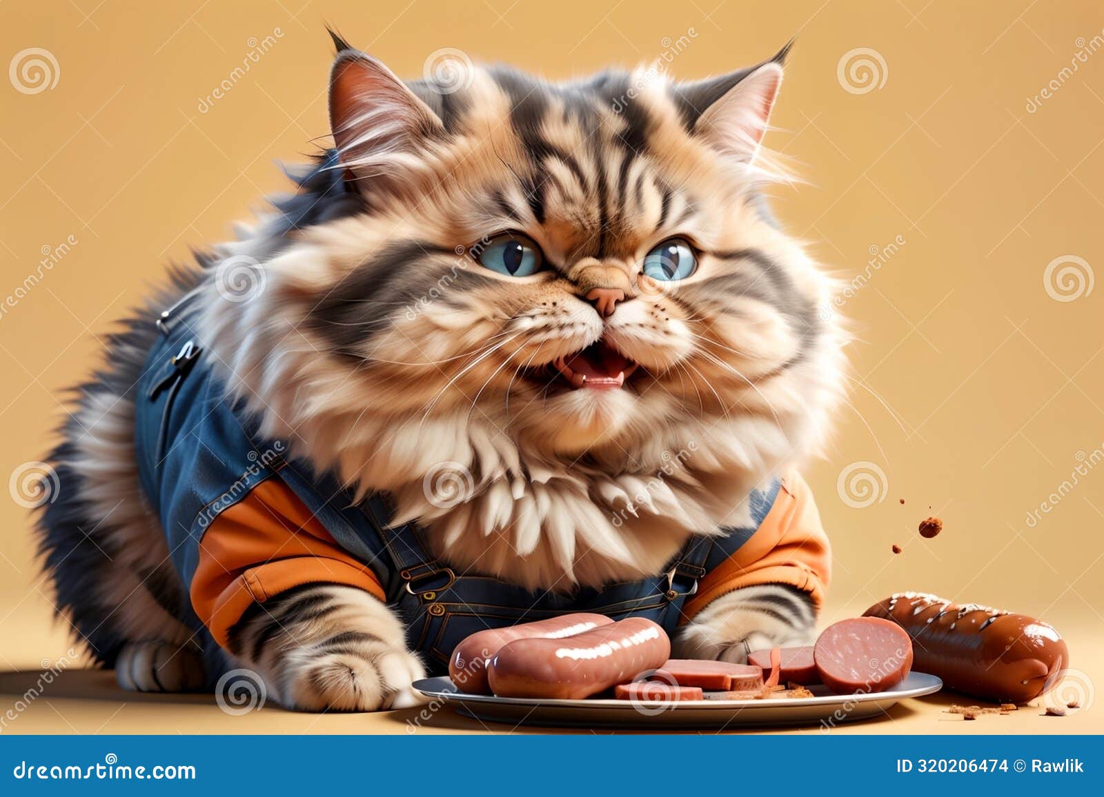 Cute Happy Cat with Delicious Fresh Sausage Stock Photo - Image of ...