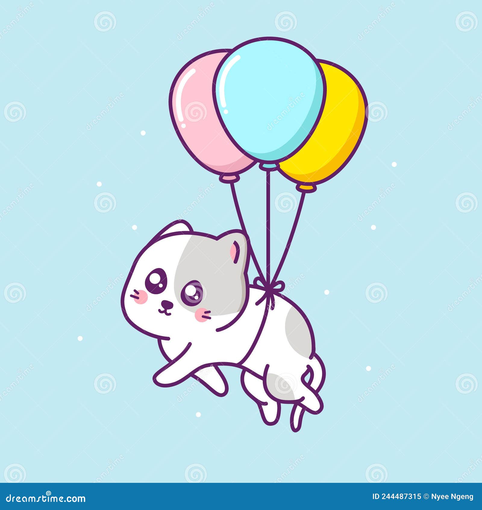 Cute Happy Cat Floating in the Air with Balloon Stock Vector ...